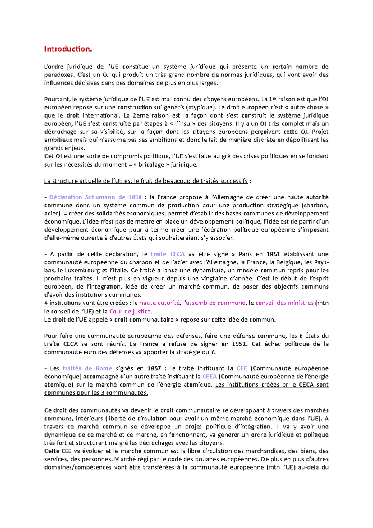 SJUE CM BBertrand - cours - Introduc)on. L’ordre juridique de l’UE cons ...