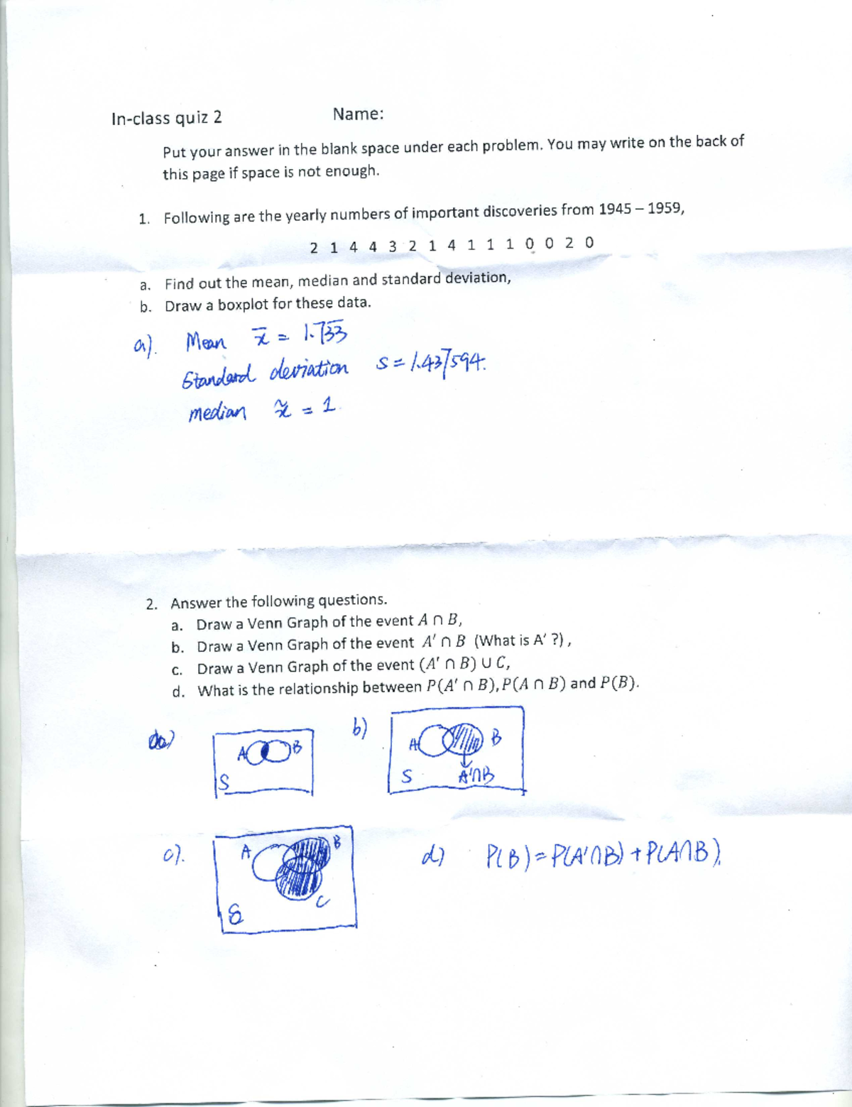 Practical - Quiz taking in class spring 2016. student notes written on ...