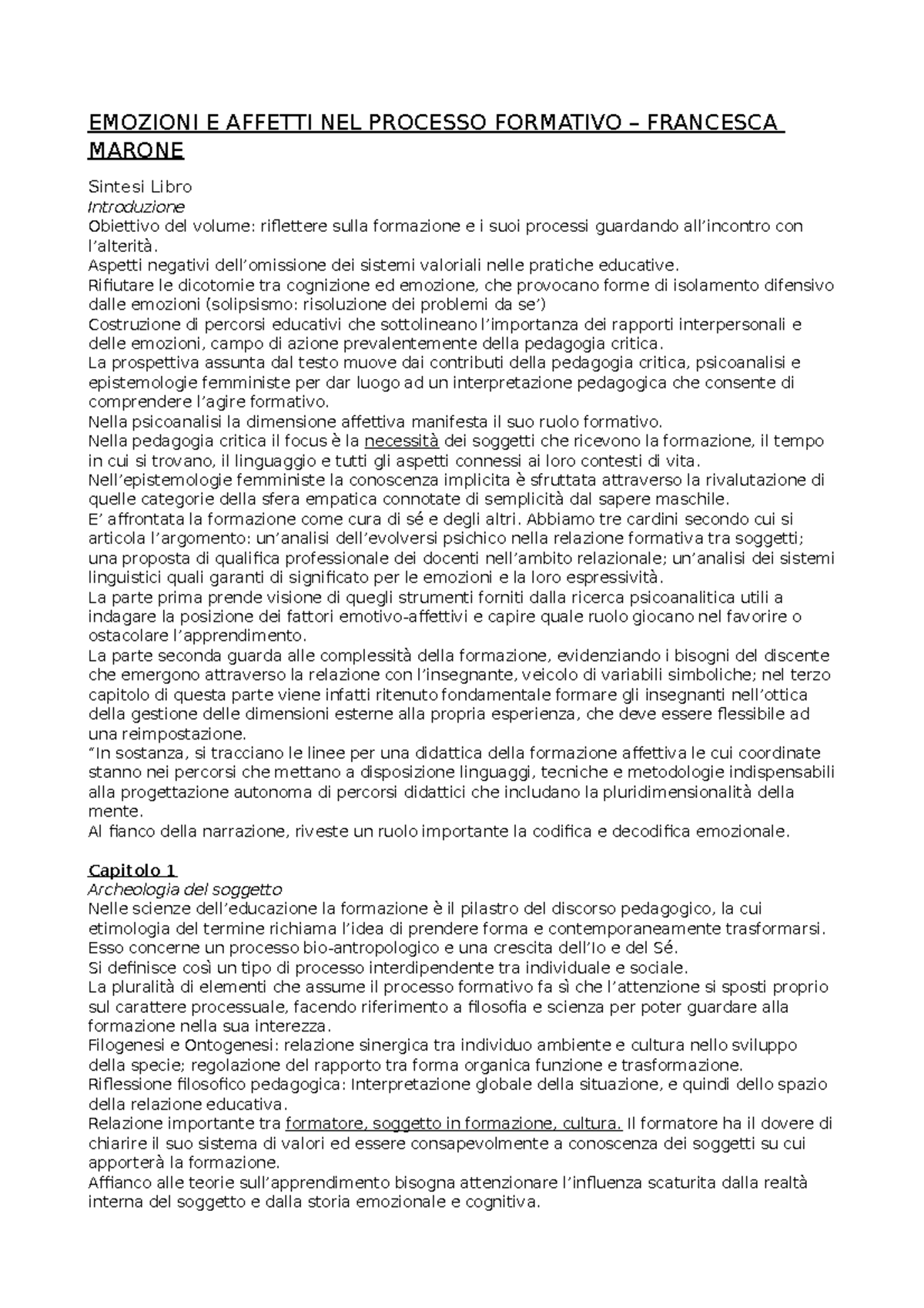Emozioni e Affetti nel Processo Formativo - Francesca Marone - EMOZIONI ...