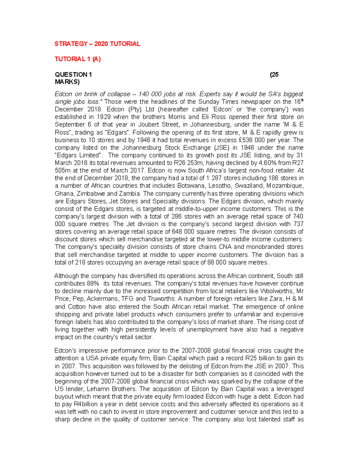 Tutorial 1 - Strategy Question - 2020 - STRATEGY – 2020 TUTORIAL ...