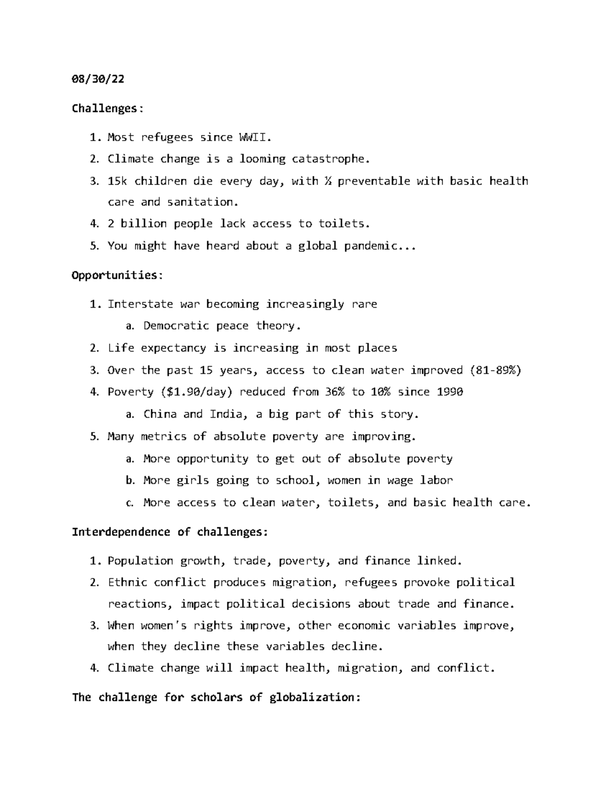 Snarr and Snarr CHP 1 notes 08-30 - 08/30/ Challenges: Most refugees ...