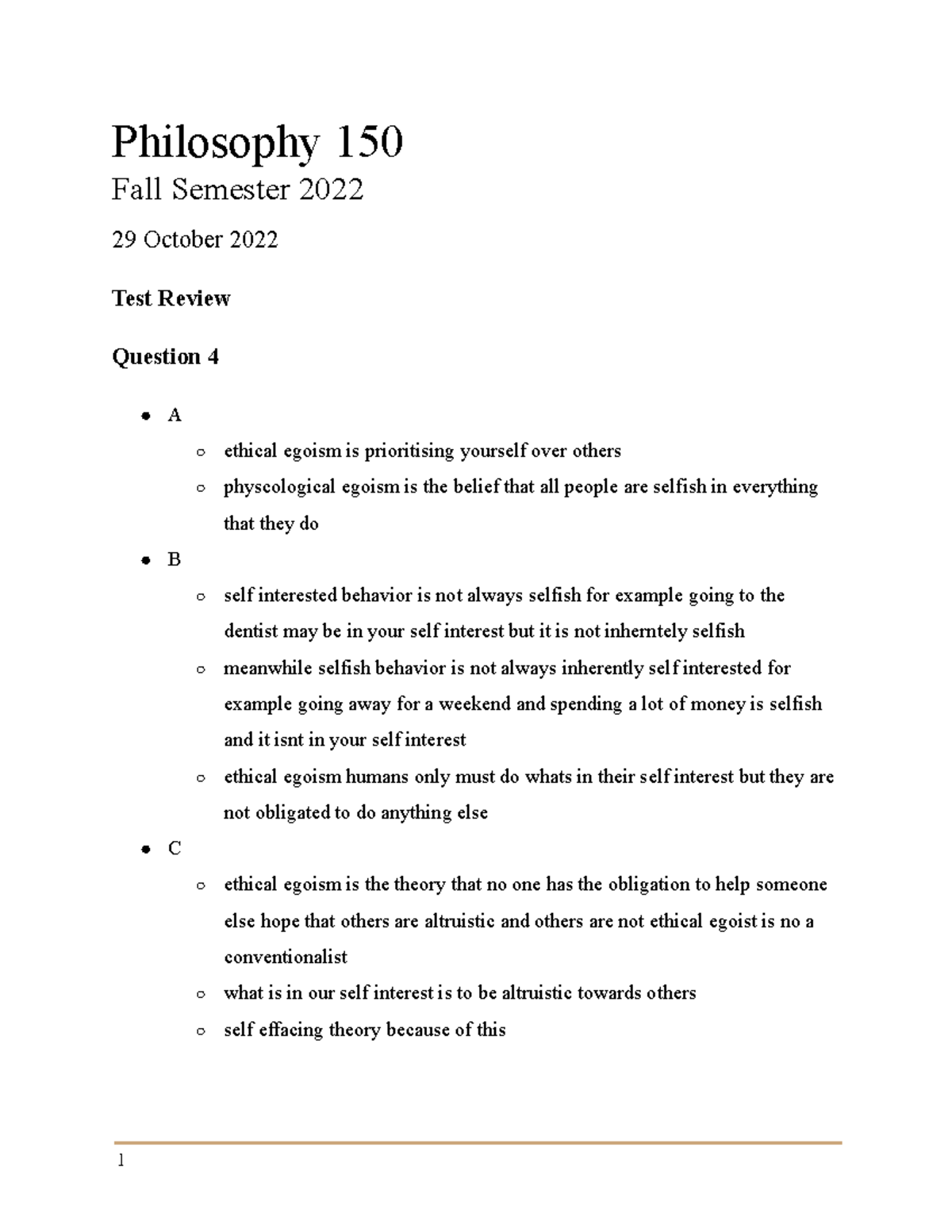 Phil 150 test prep part 2 - Philosophy 150 Fall Semester 2022 29 ...