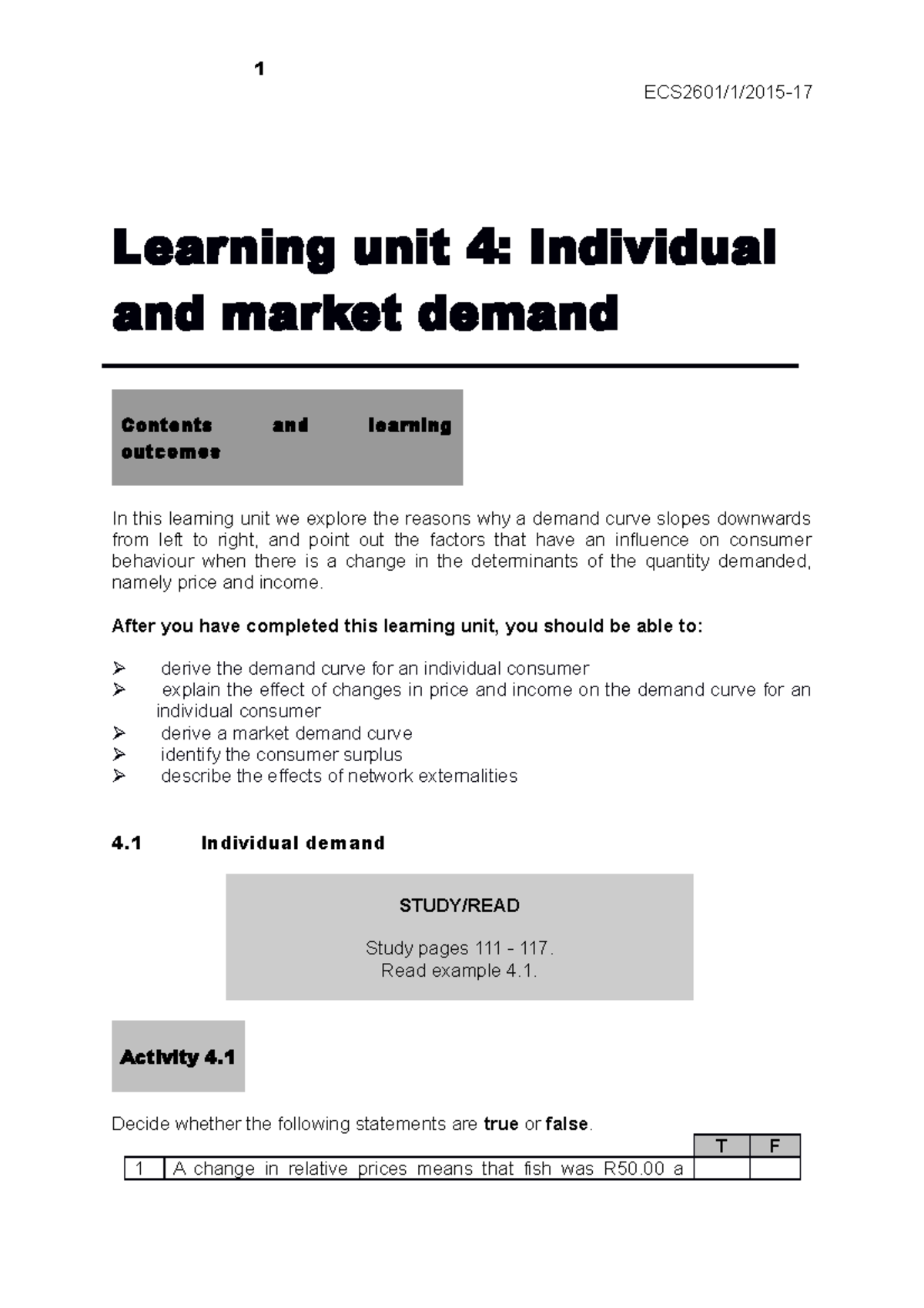 Learning unit 4 Individual and market demand - ECS2601/1/2015- Learning ...