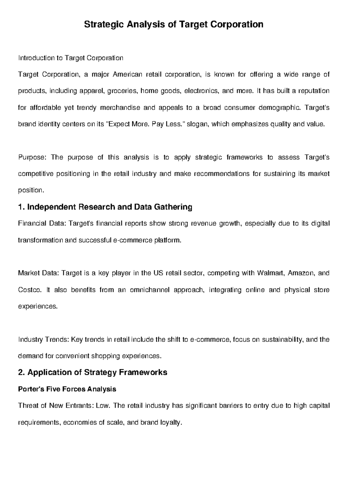 Target Strategic Analysis - Strategic Analysis of Target Corporation Introduction to Target ...