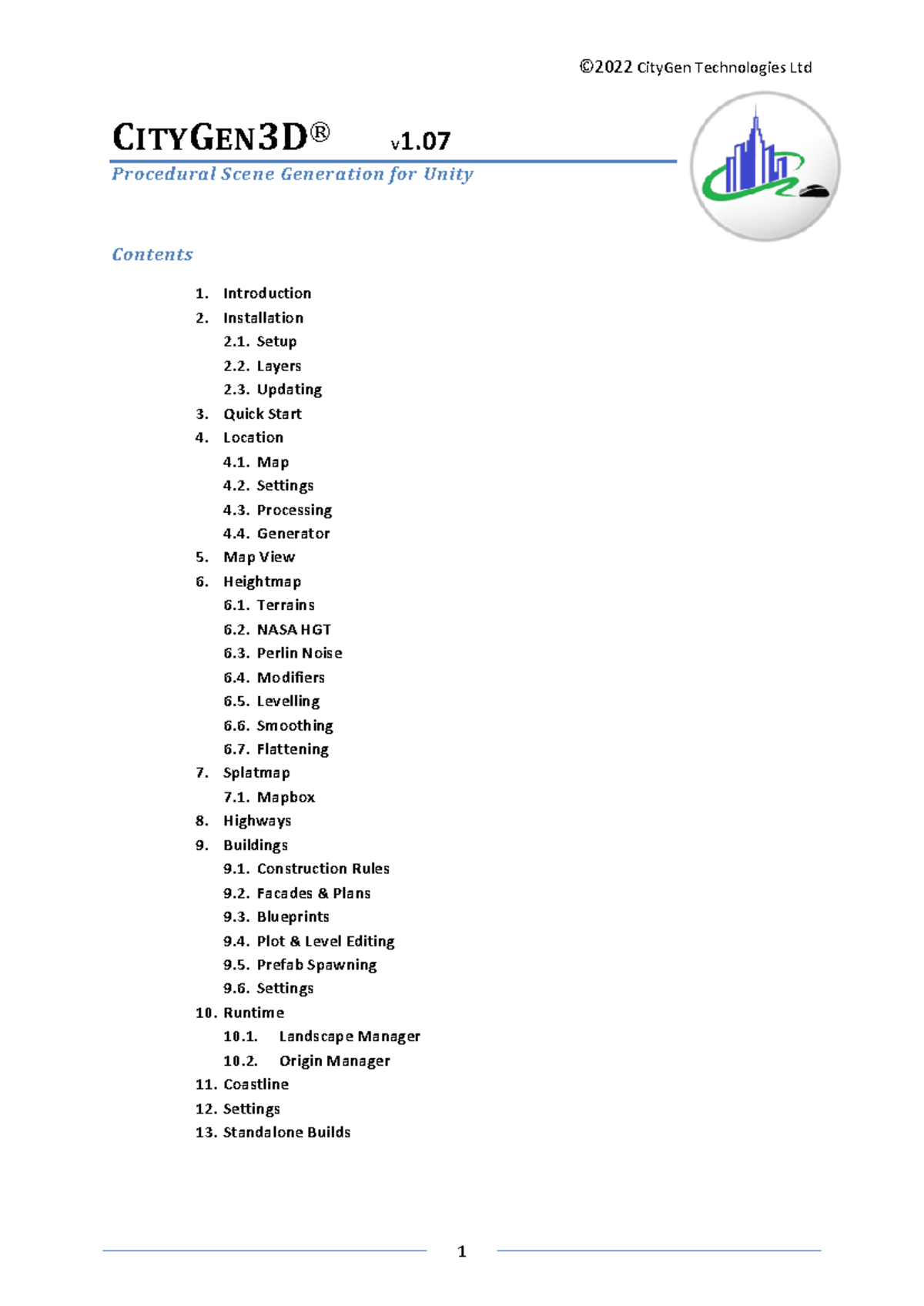 City Gen 3D Manual v1 - module to learn - CITYGEN3D ® V1. Procedural Scene Generation for Unity ...