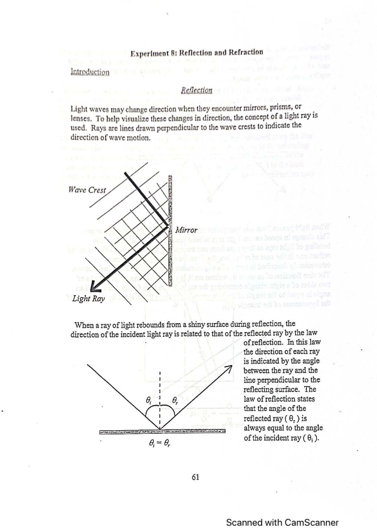 Experiment 8 - lab report - Experiment 8: Reflection and Refraction Introduction Reflection ...