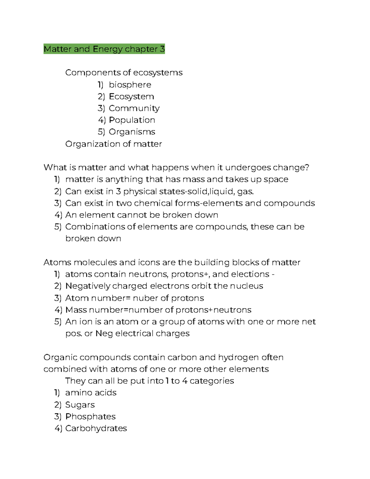Humans and their Ecological Environment: Chapter 3 (Matter + Energy ...