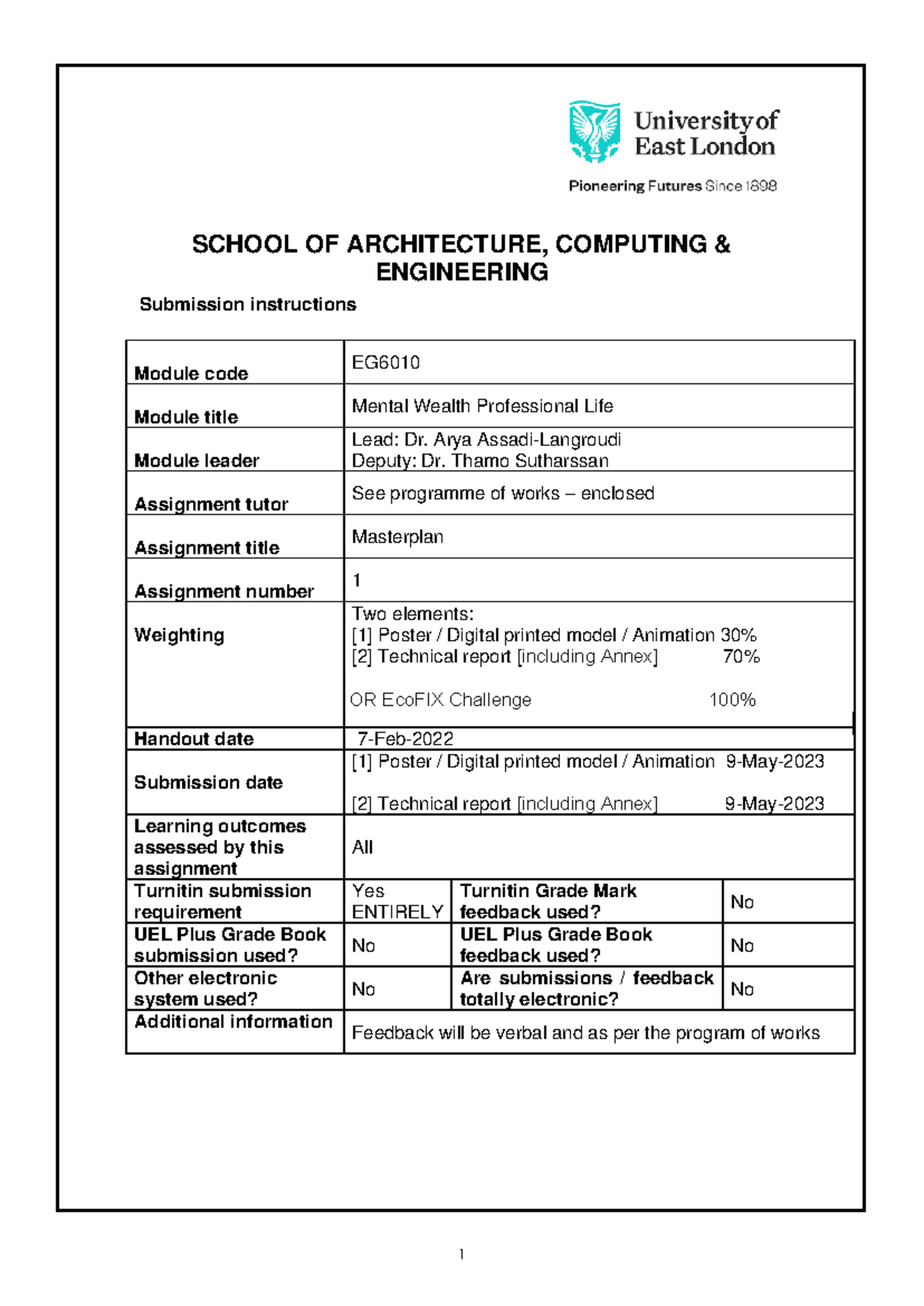 EG6010 22-23 Assessment brief SEMB - SCHOOL OF ARCHITECTURE, COMPUTING ...