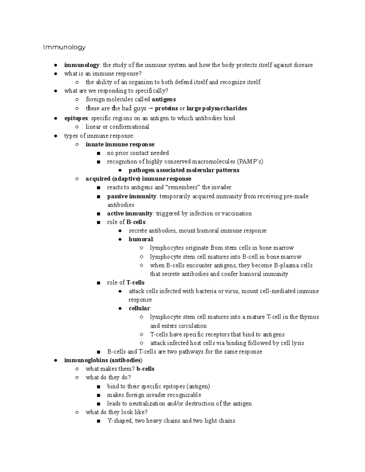 Elisa Notes - Immunology immunology : the study of the immune system ...