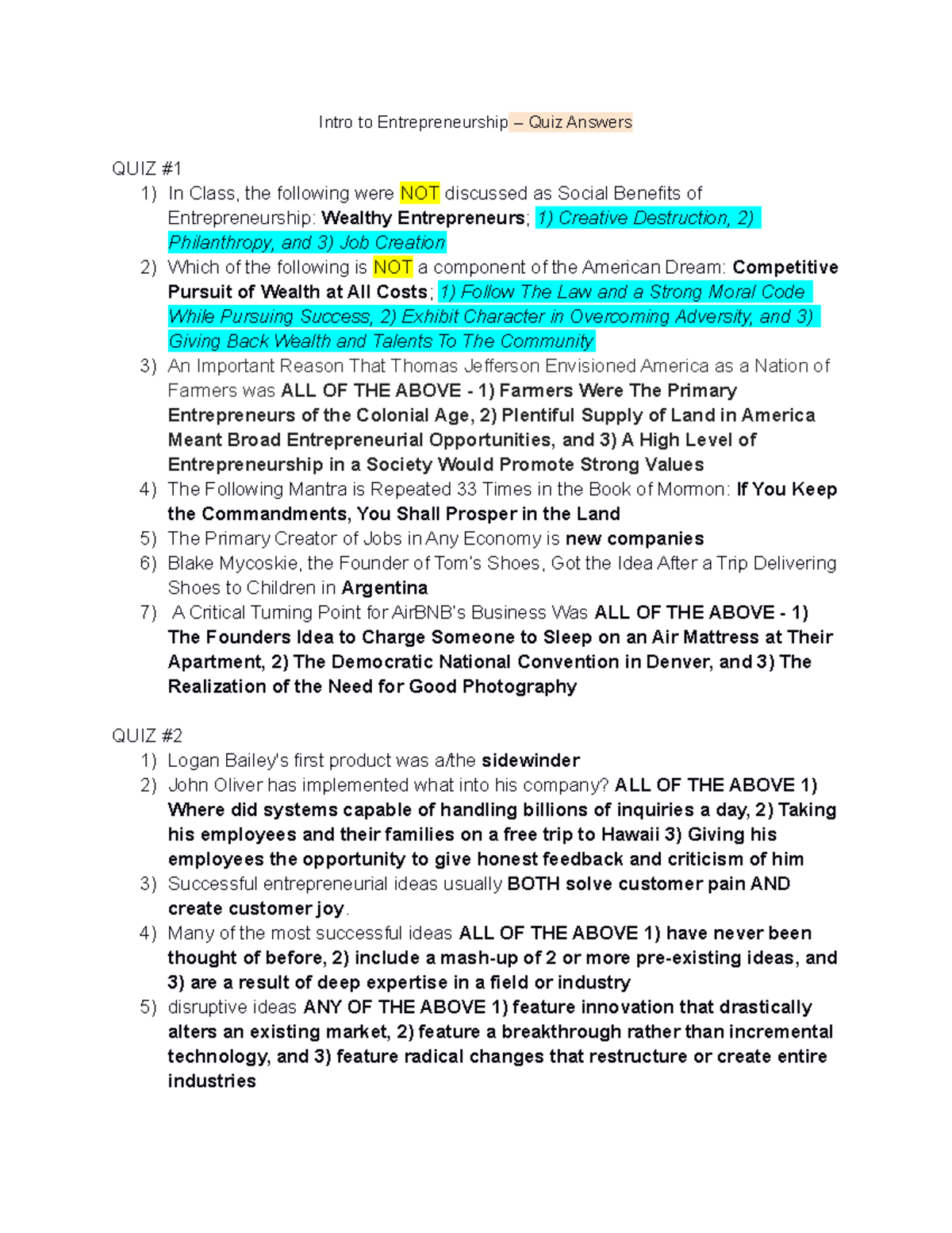 ENT 101 Quiz Answers - Instructor: Lawrence - Intro to Entrepreneurship ...