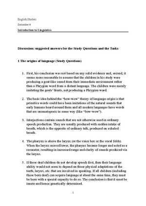 Introduction to Linguistics 1 - The origins of language In this chapter ...