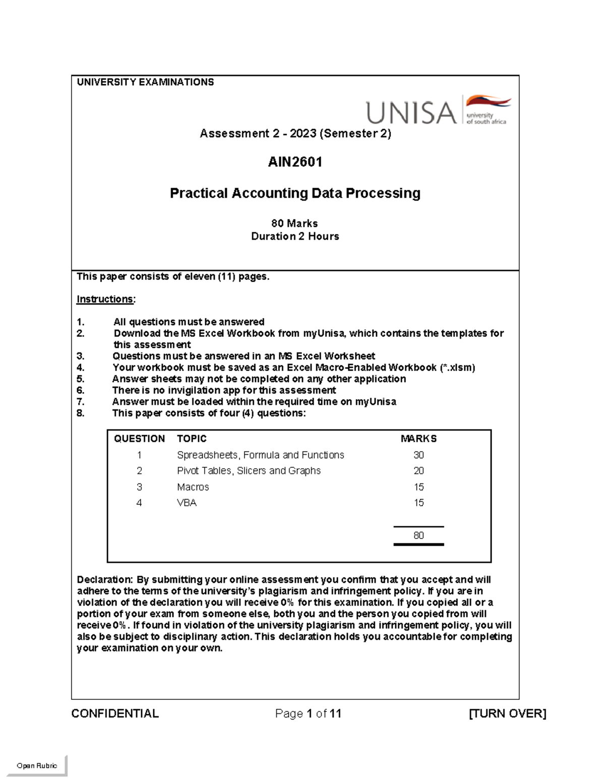 AIN2601 2023 Ass2 Sem2 Exam - UNIVERSITY EXAMINATIONS Assessment 2 ...