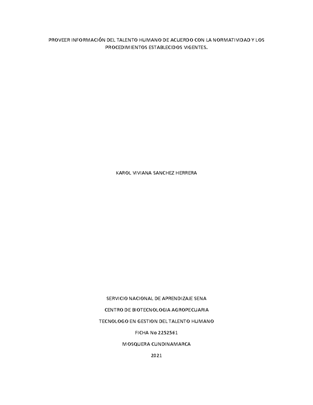 Proveer Informacion DEL TH - PROVEER INFORMACI”N DEL TALENTO HUMANO DE ...