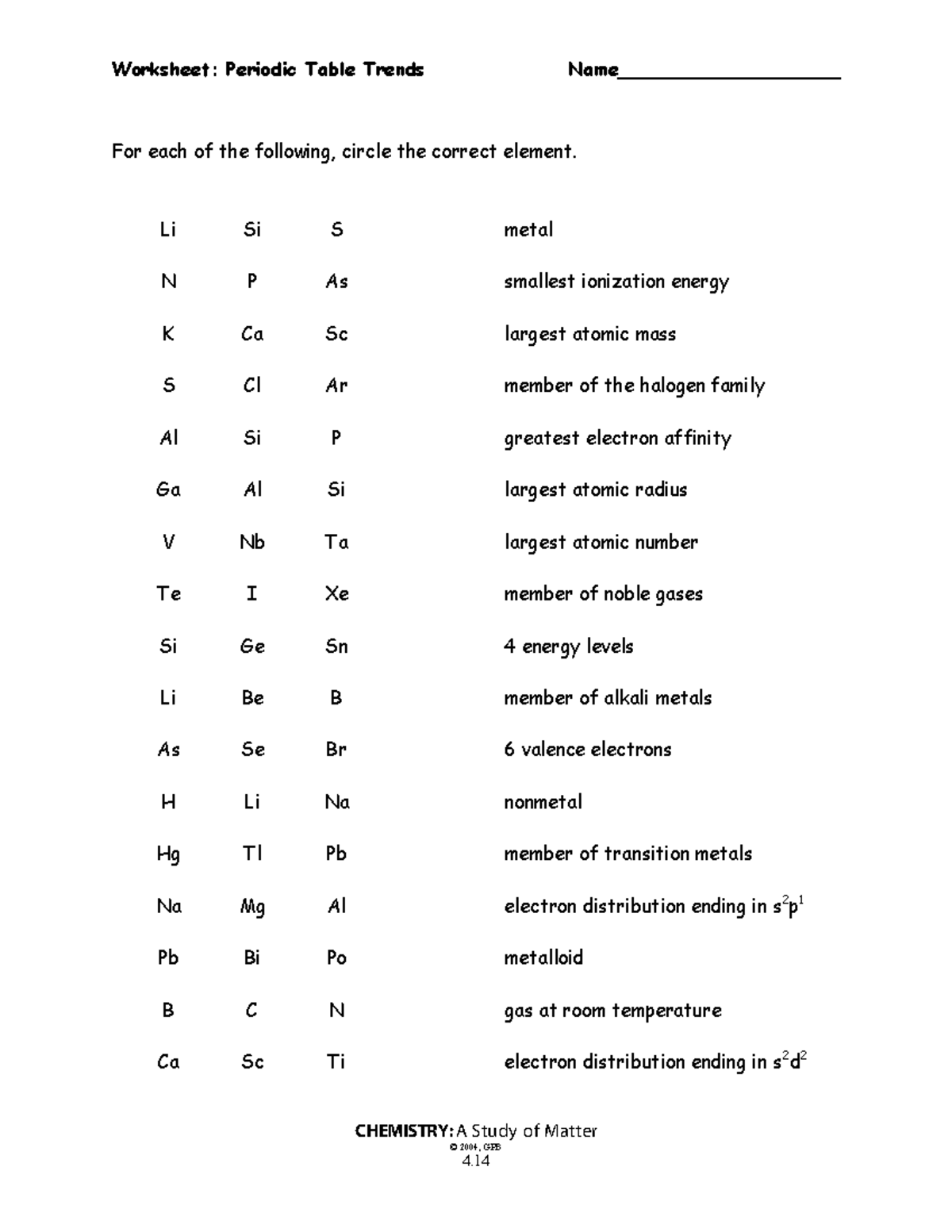 6. periodic Table Trends Wkst - Worksheet: Periodic Table Trends Name ...