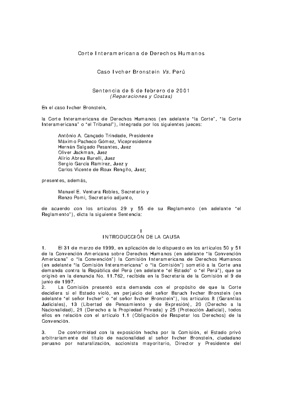 CIDH Caso Baruch Ivcher vs Perú - Corte Interamericana de Derechos ...