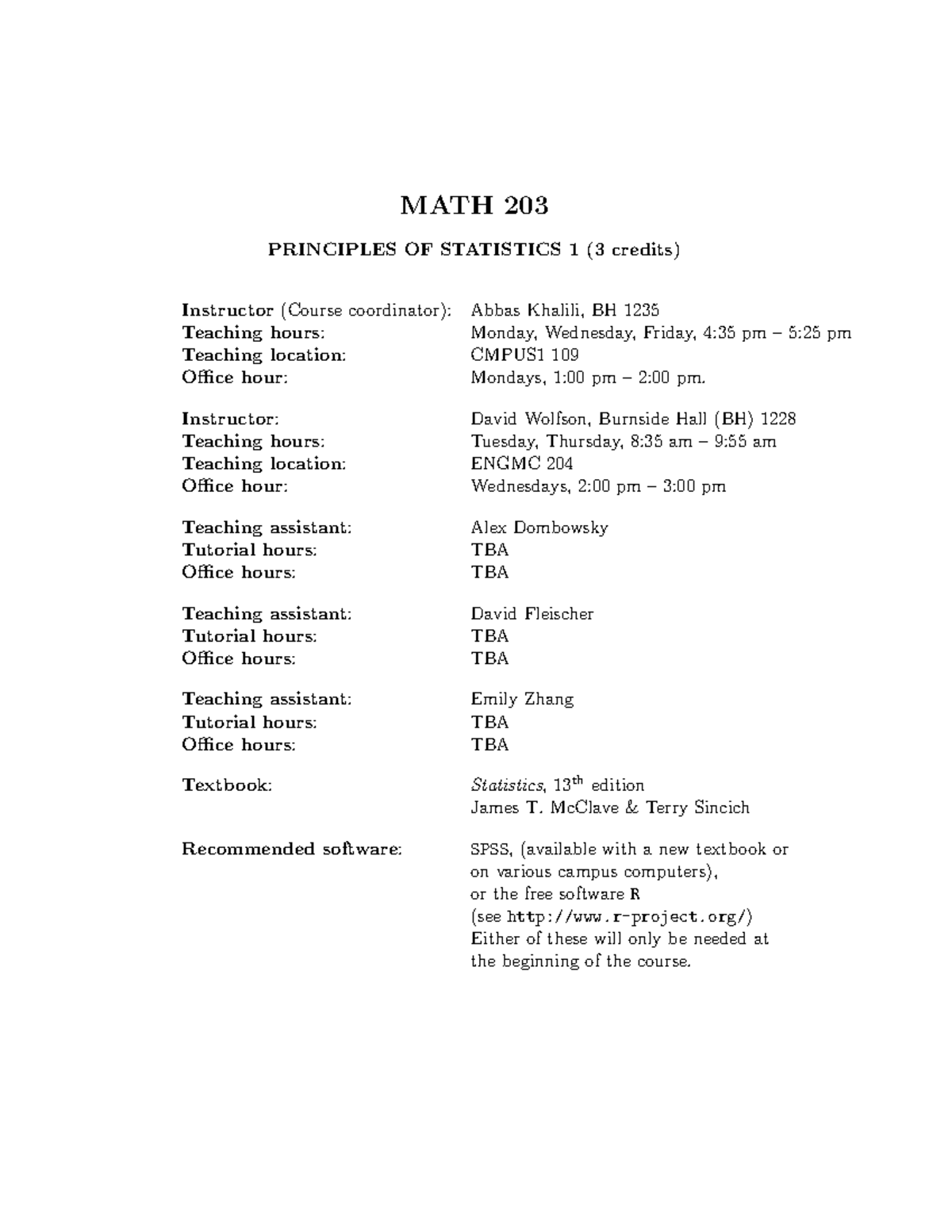 MATH203 outline - MATH 203 PRINCIPLES OF STATISTICS 1 (3 credits ...