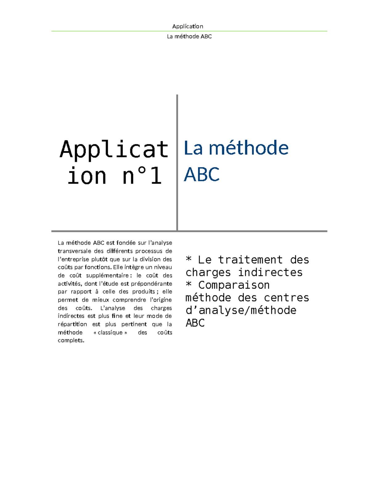 Application 1 & 2 méthode ABC - La méthode ABC Applicat ion n° La ...