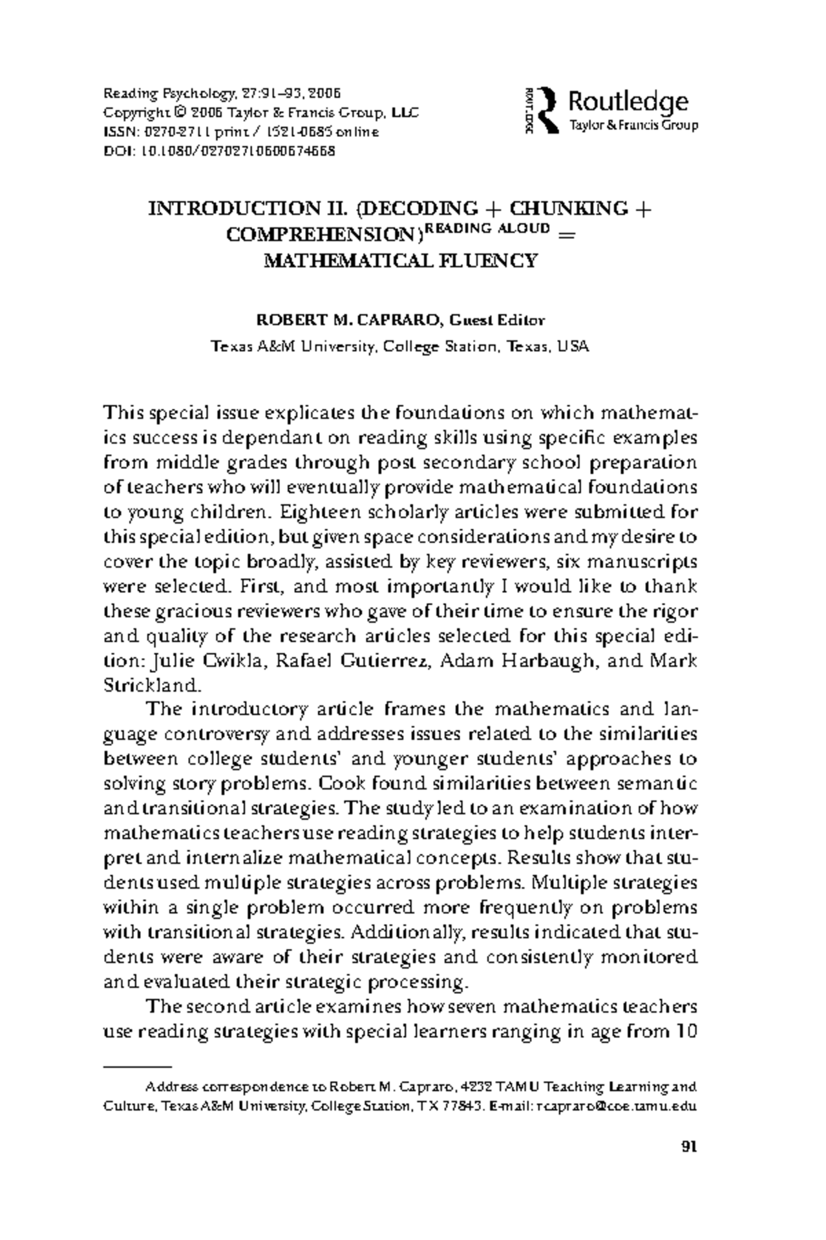 Introduction II Decoding Chunking Compre - Reading Psychology, 27:91–93 ...