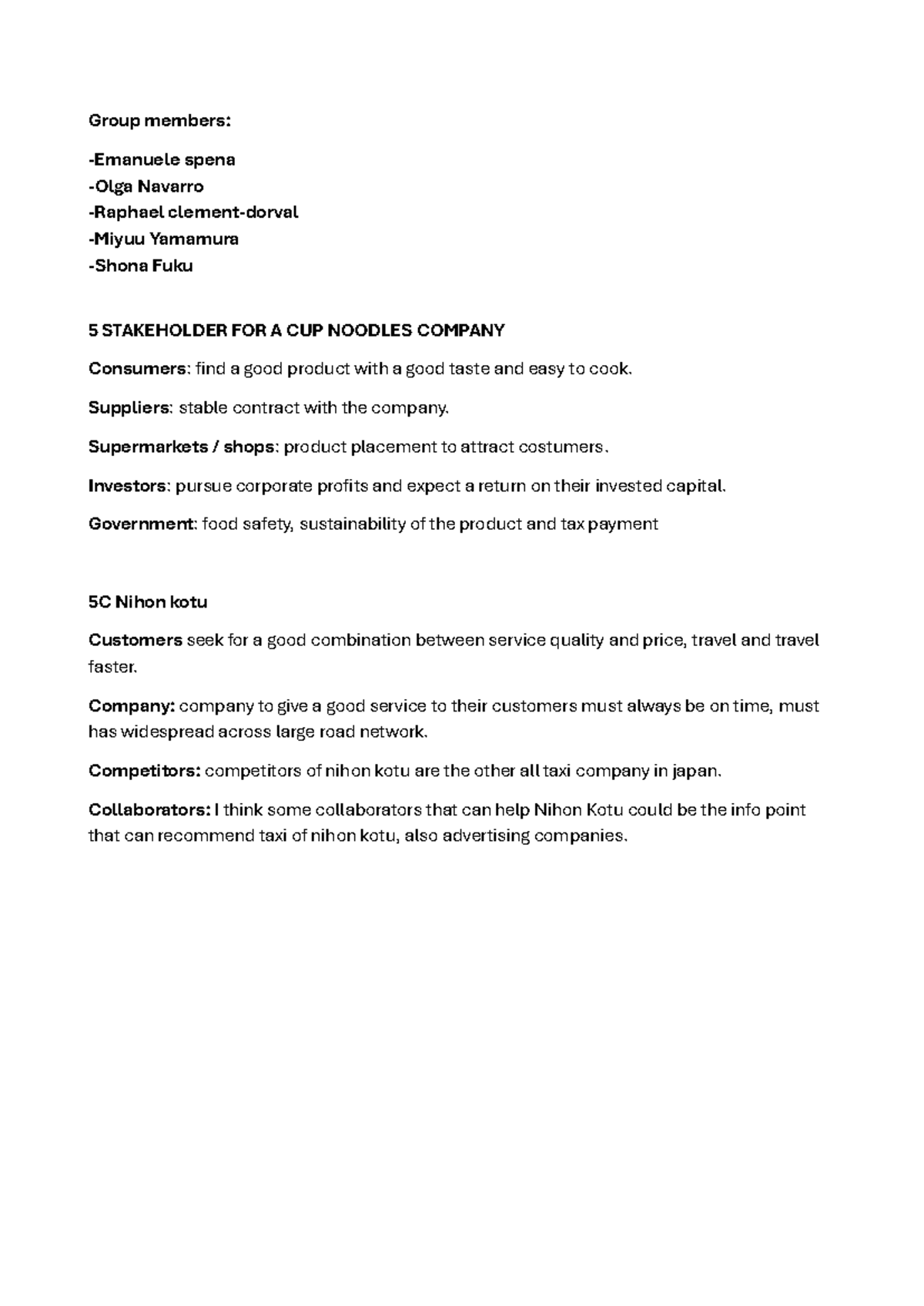 Marketing management class - Group members: Emanuele spena Olga Navarro ...