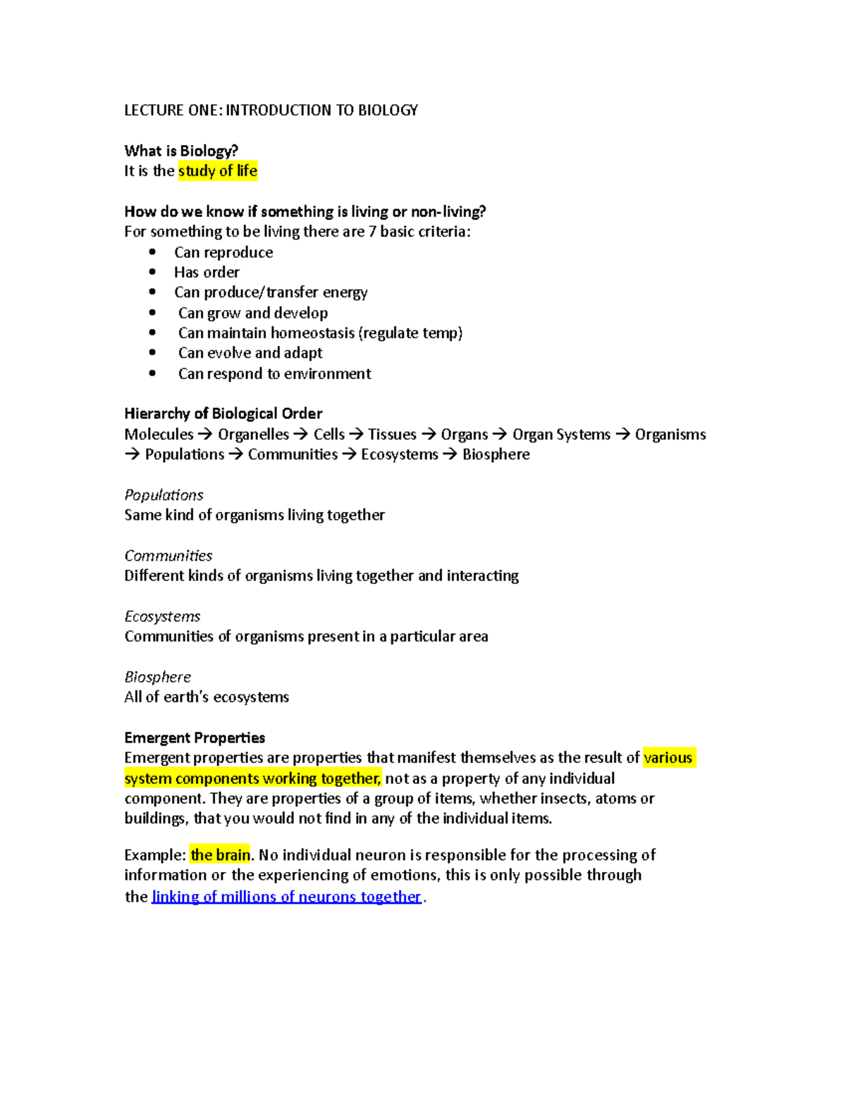 Biology Notes - LECTURE ONE: INTRODUCTION TO BIOLOGY What is Biology ...