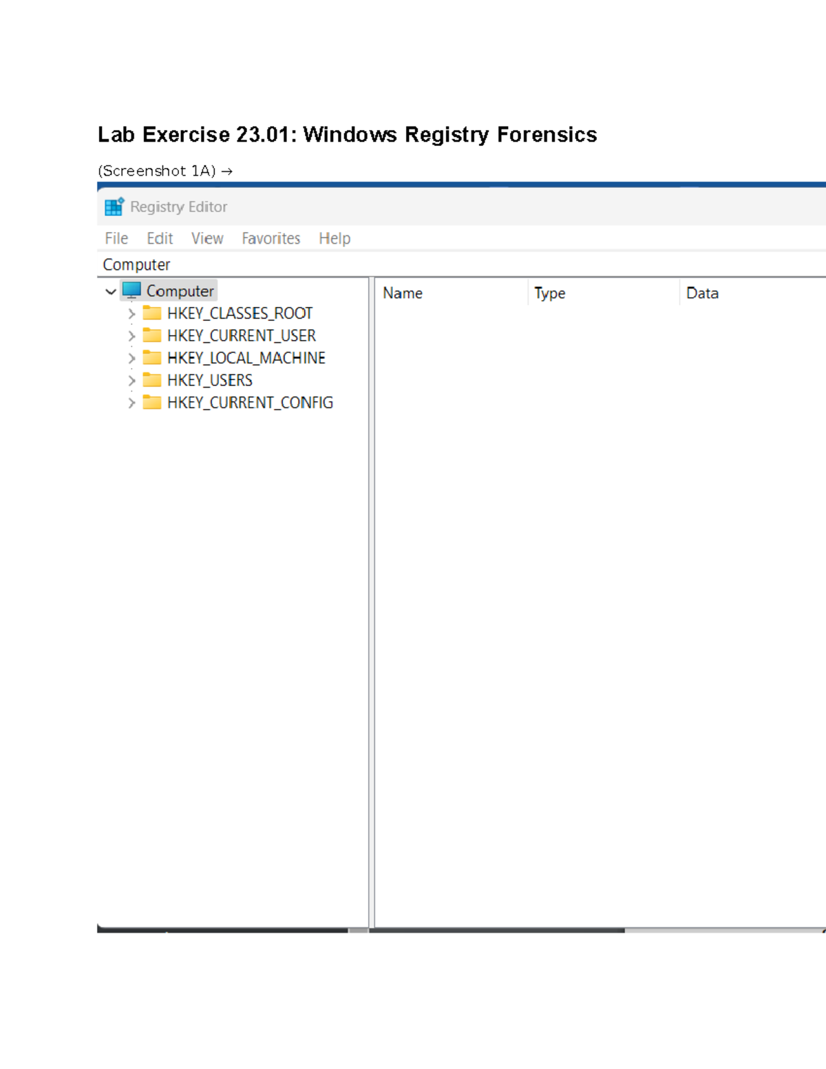 Assignment 13 - Lab Exercise 23: Windows Registry Forensics (Screenshot ...
