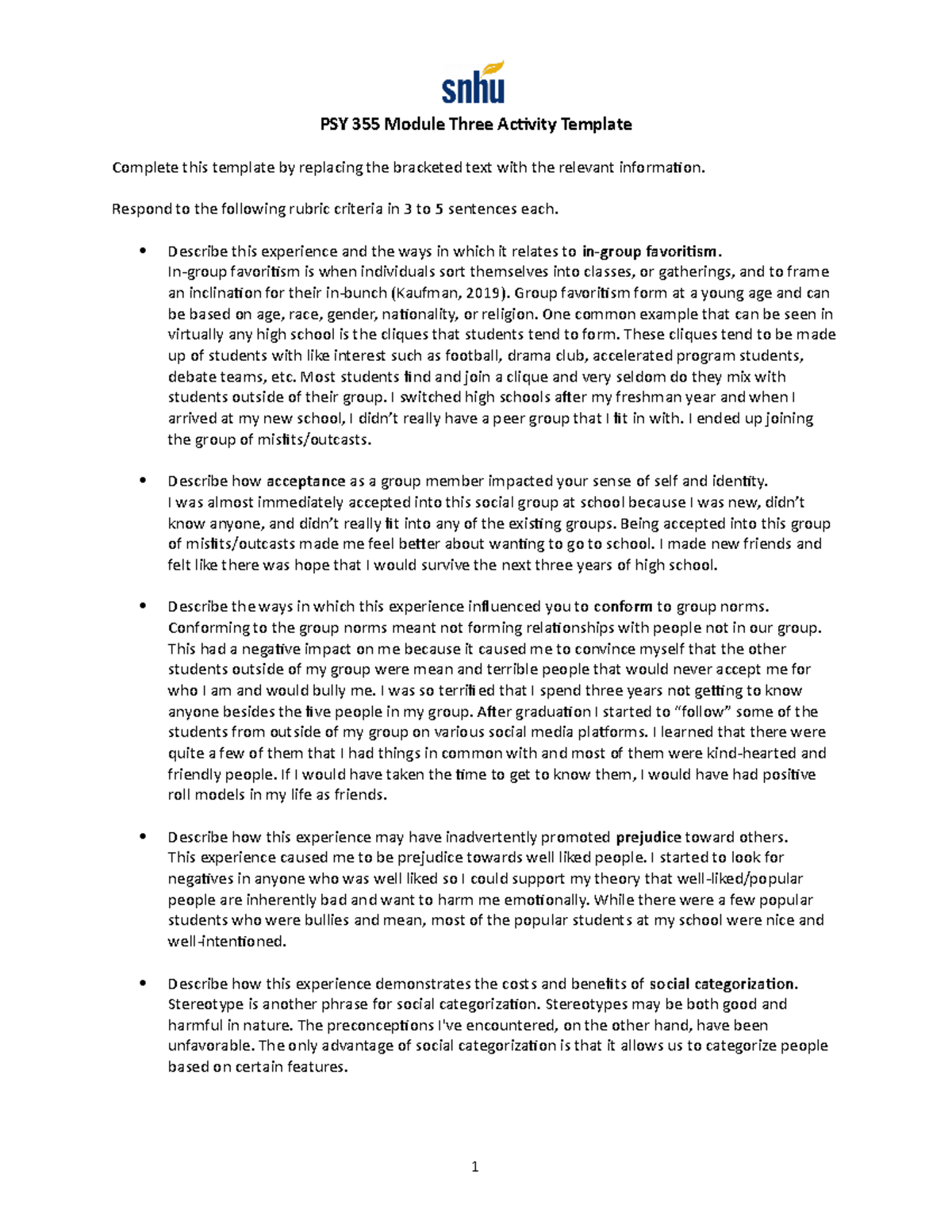PSY 355 Module Three Activity Template - PSY 355 Module Three Activity ...