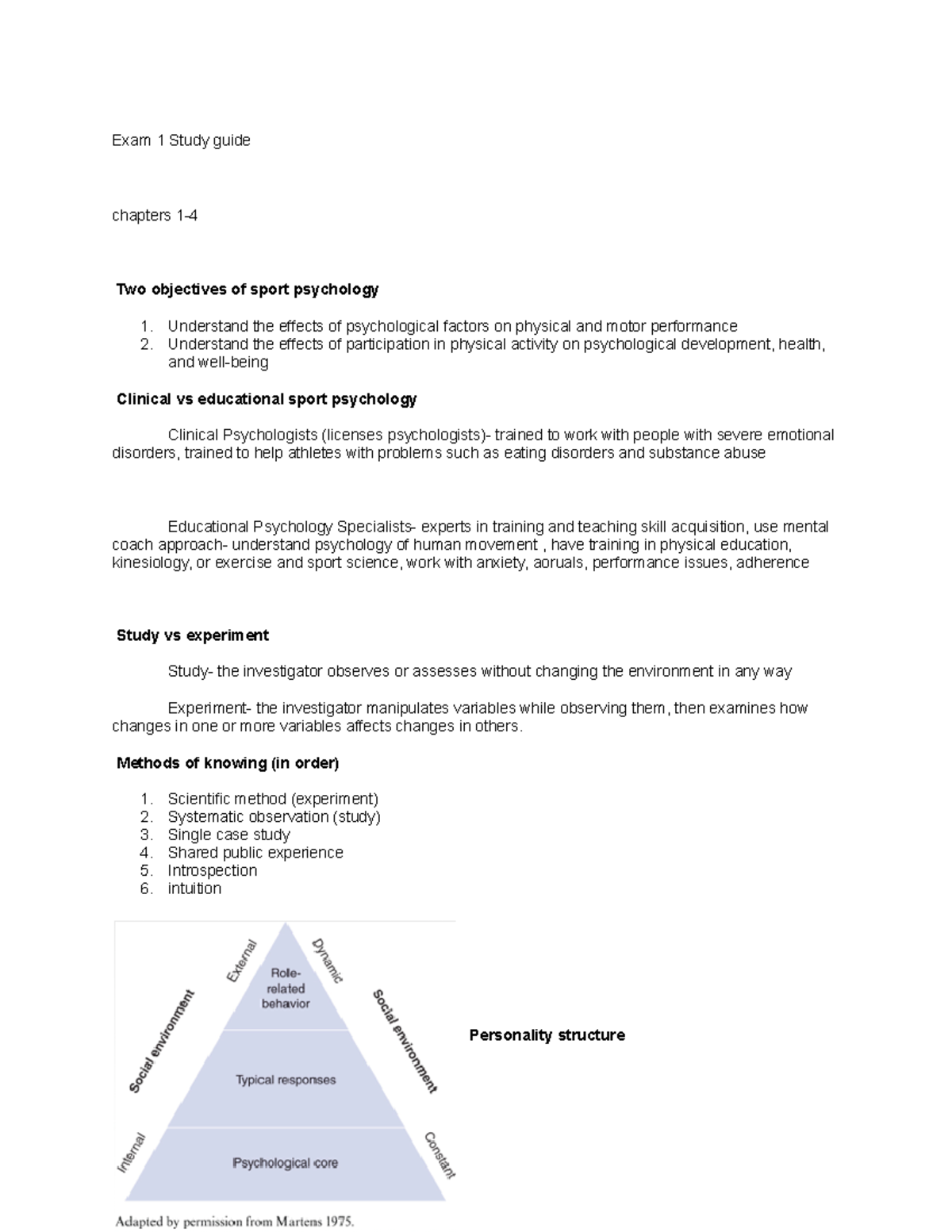 Sports Psych Study Guide Exam 1 - Exam 1 Study guide chapters 1- Two ...