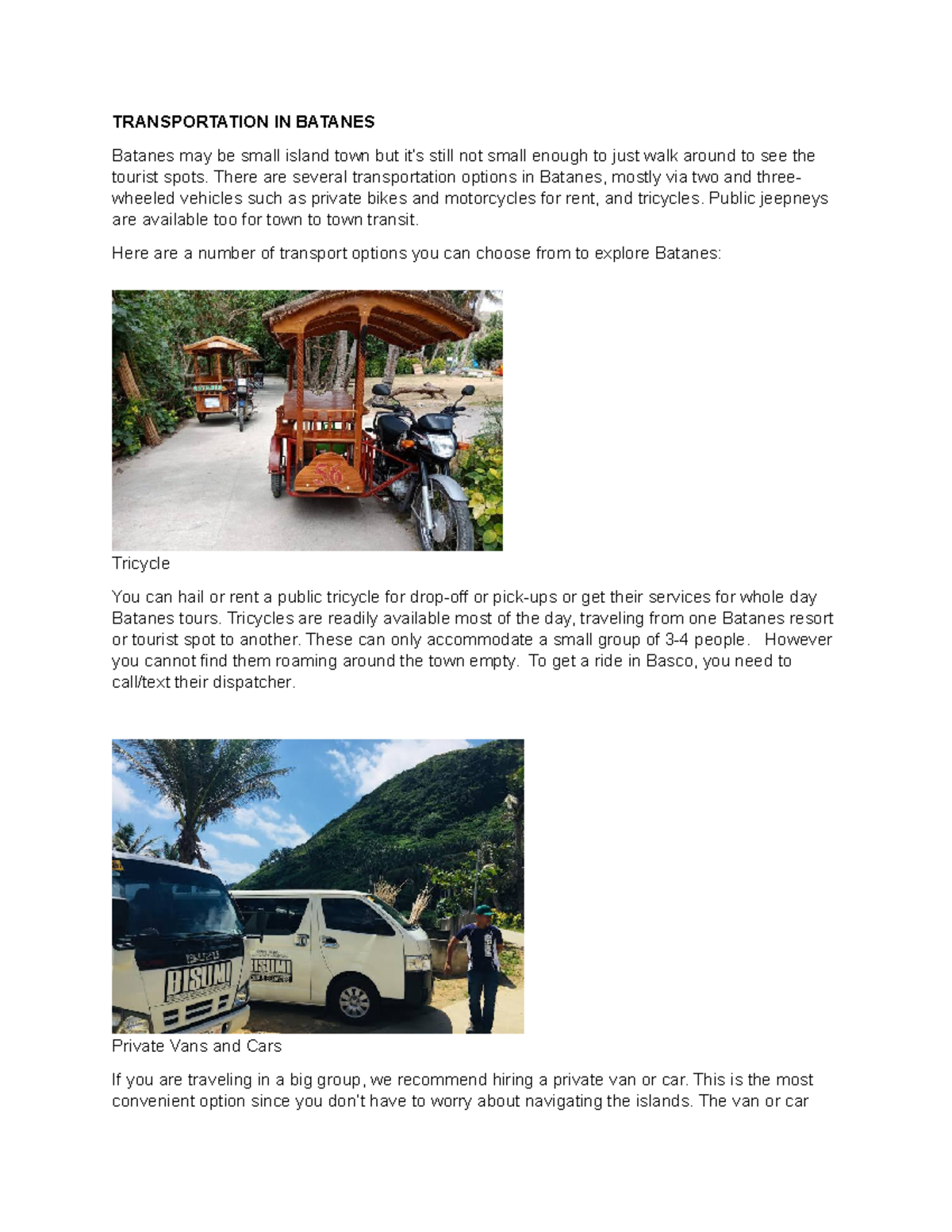 Transportation - Notes - TRANSPORTATION IN BATANES Batanes may be small ...