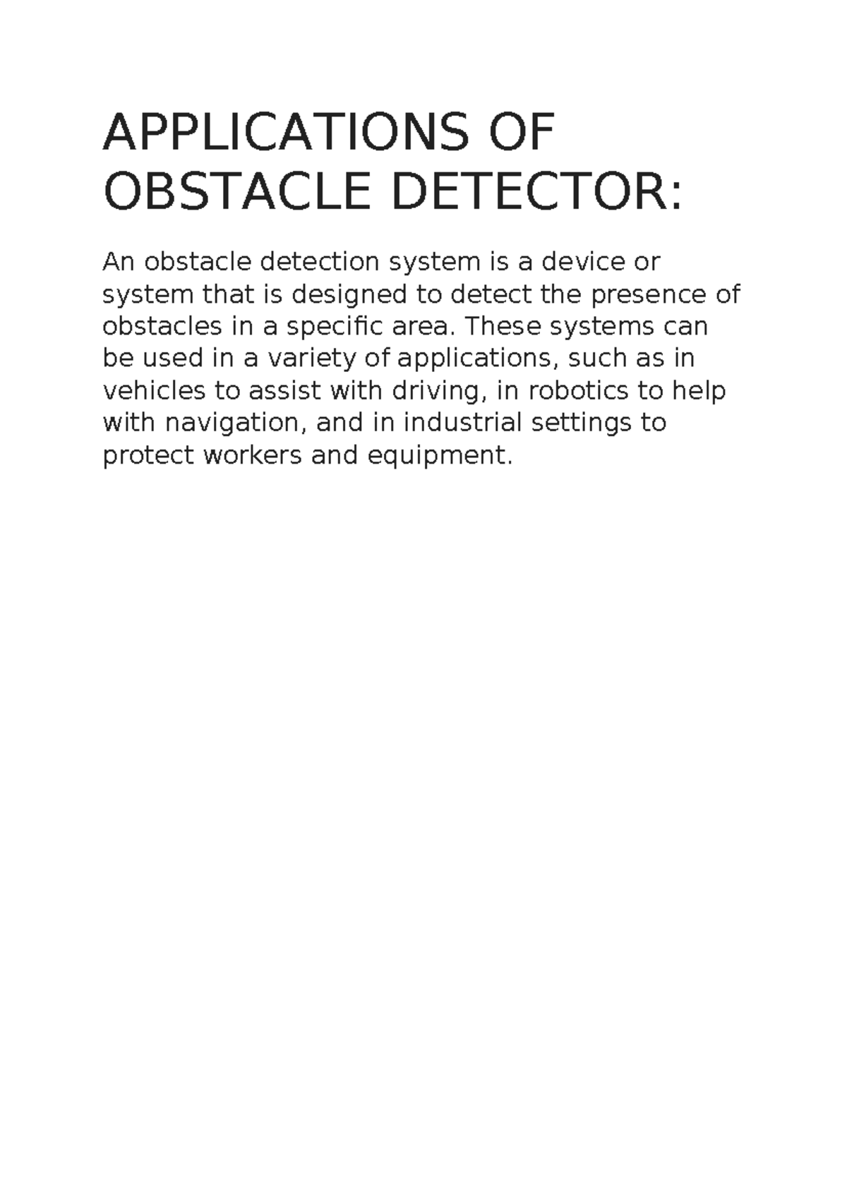 Obstacle Detector 2 Applications Of Obstacle Detector An Obstacle