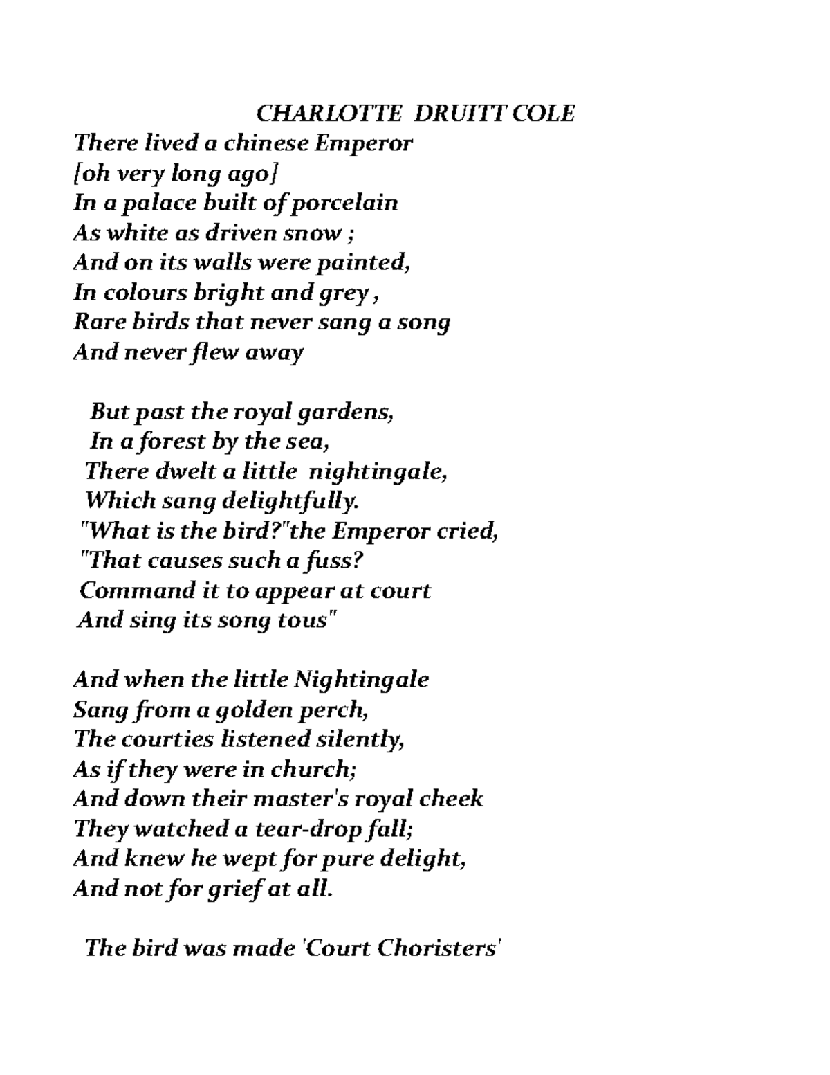 Story the chinese king and nightingle - CHARLOTTE DRUITT COLE There ...