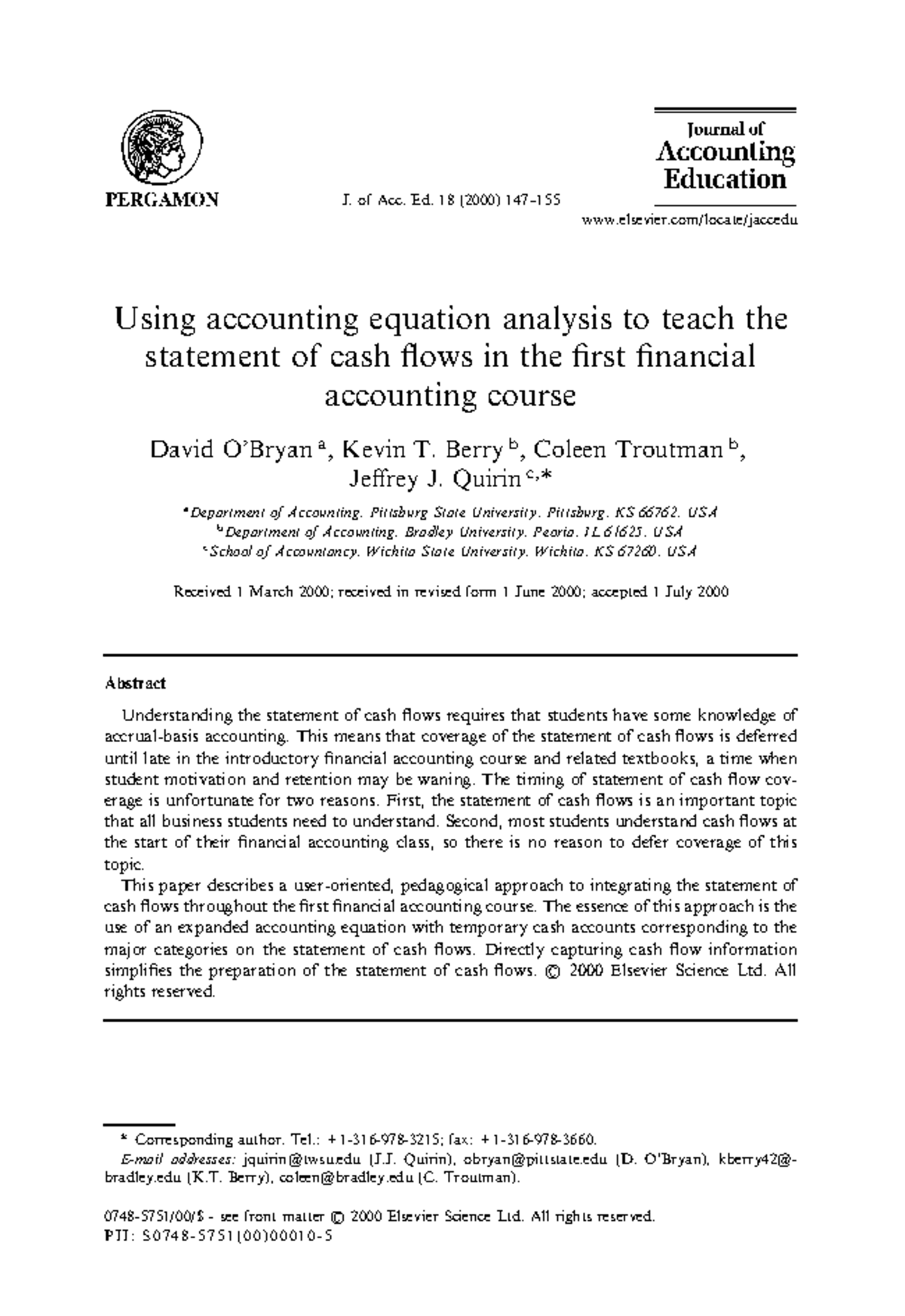 Using accounting equation analysis to te - Berry b, Coleen Troutman b ...