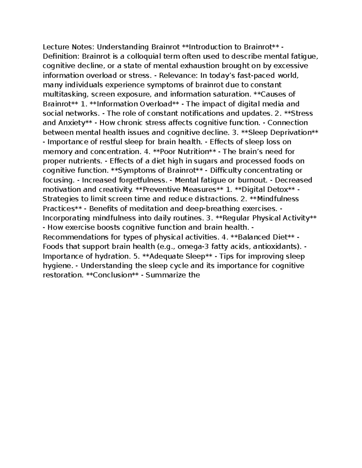 CoRWork 9340 23 - Lecture Notes: Understanding Brainrot Introduction to ...