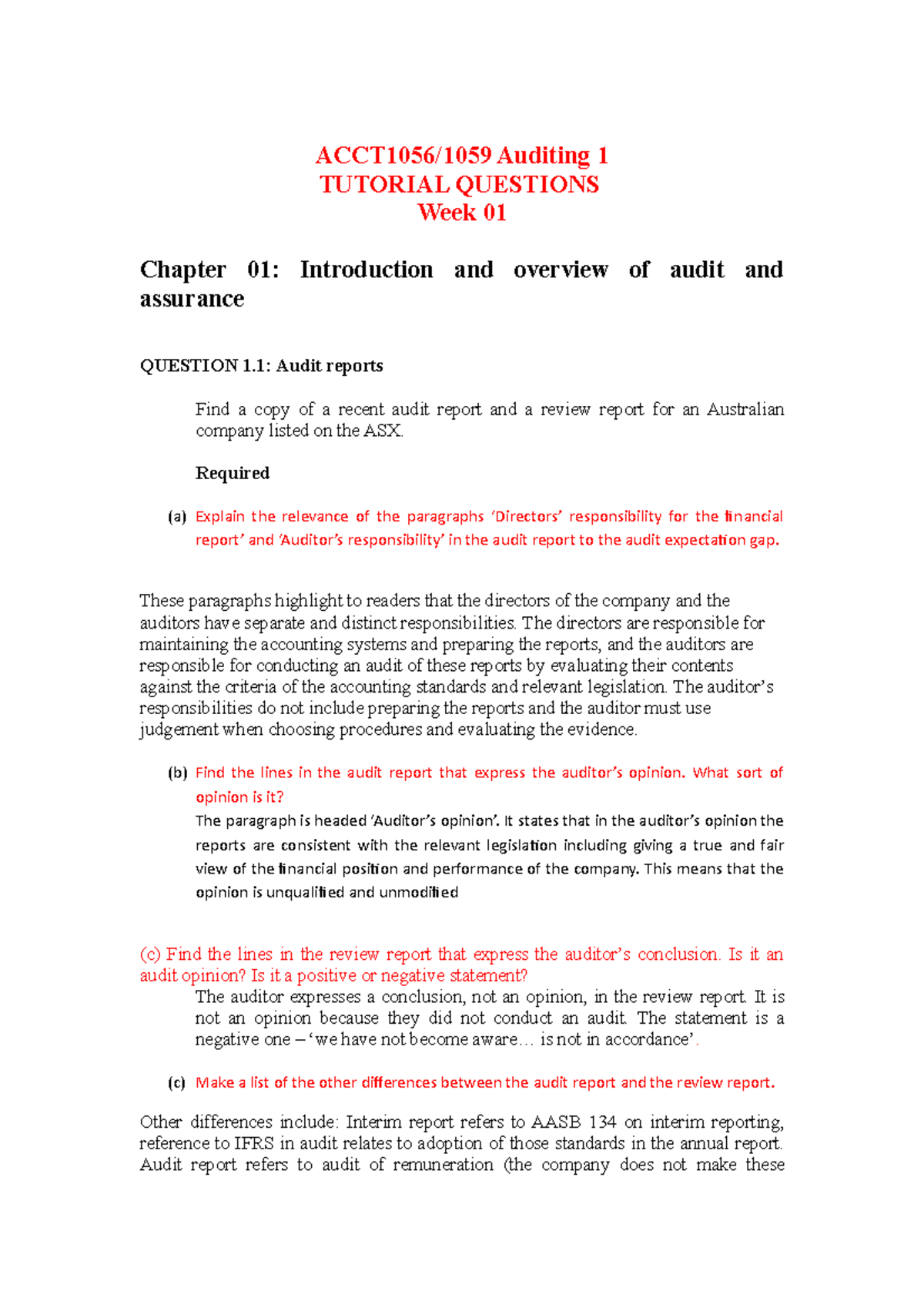 Auditing 1 hw - hi there - ACCT1056/1059 Auditing 1 TUTORIAL QUESTIONS ...