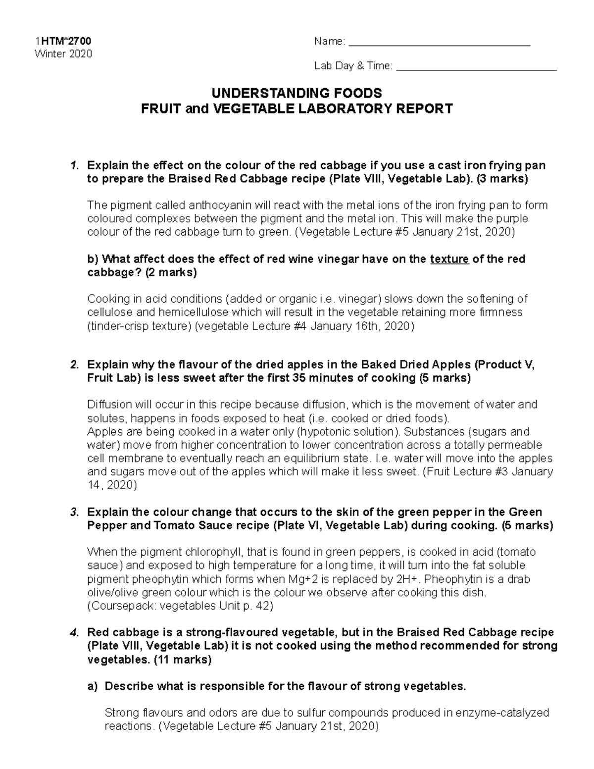 2. W20 Fruit Vegetable Lab Report - 1 HTM*2700 Name: Winter 2020 Lab ...