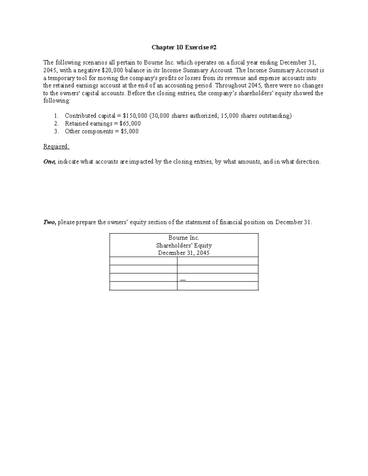 Ch 10 Ex 2 - Chapter 10 example - Chapter 10 Exercise # The following ...
