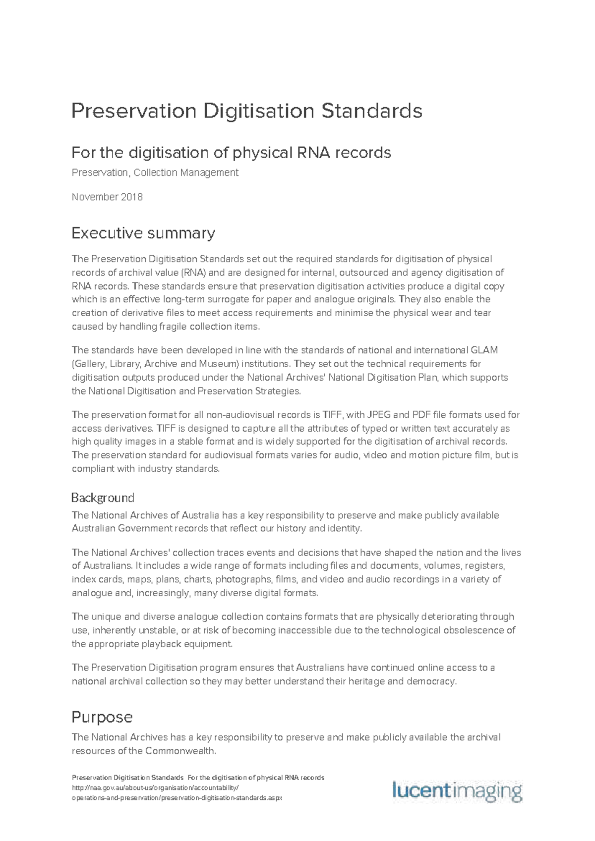 NAA Preservation Digitisation Standards - Preservation Digitisation Standards For the ...