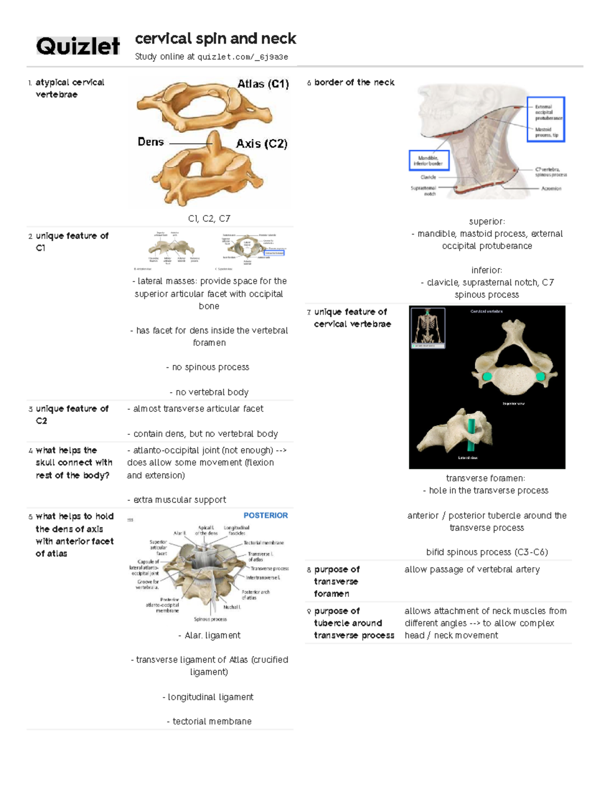 Cervical spine - 1 cervical vertebrae C1, C2, C 2 feature of C lateral ...