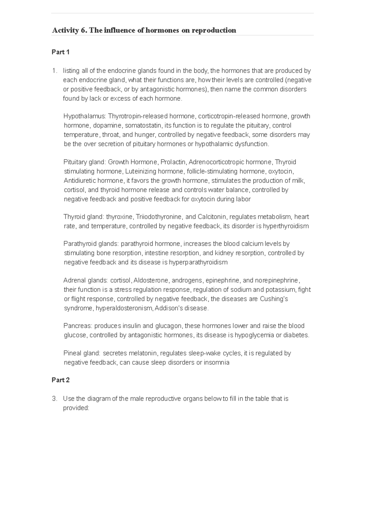 Human body act 6 - Act 6 100 - Activity 6. The influence of hormones on ...