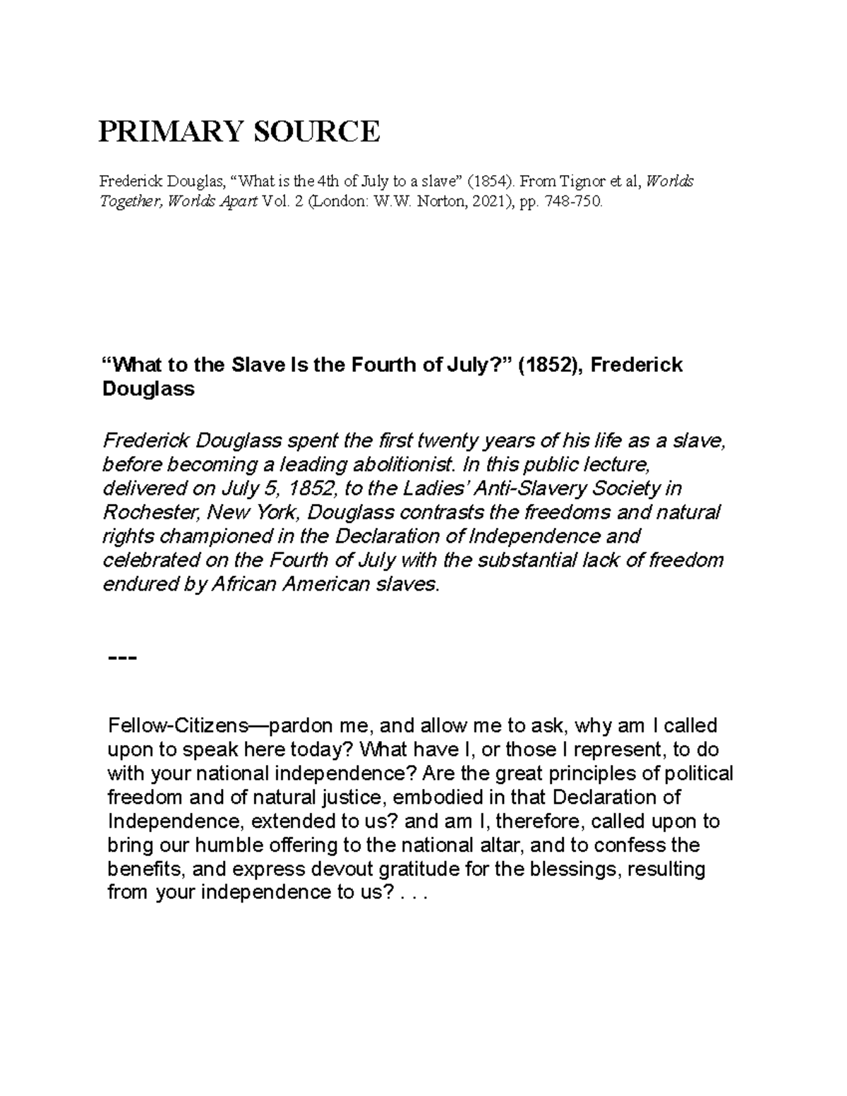 M4 T1 - Douglas - revolutions - PRIMARY SOURCE Frederick Douglas, “What ...