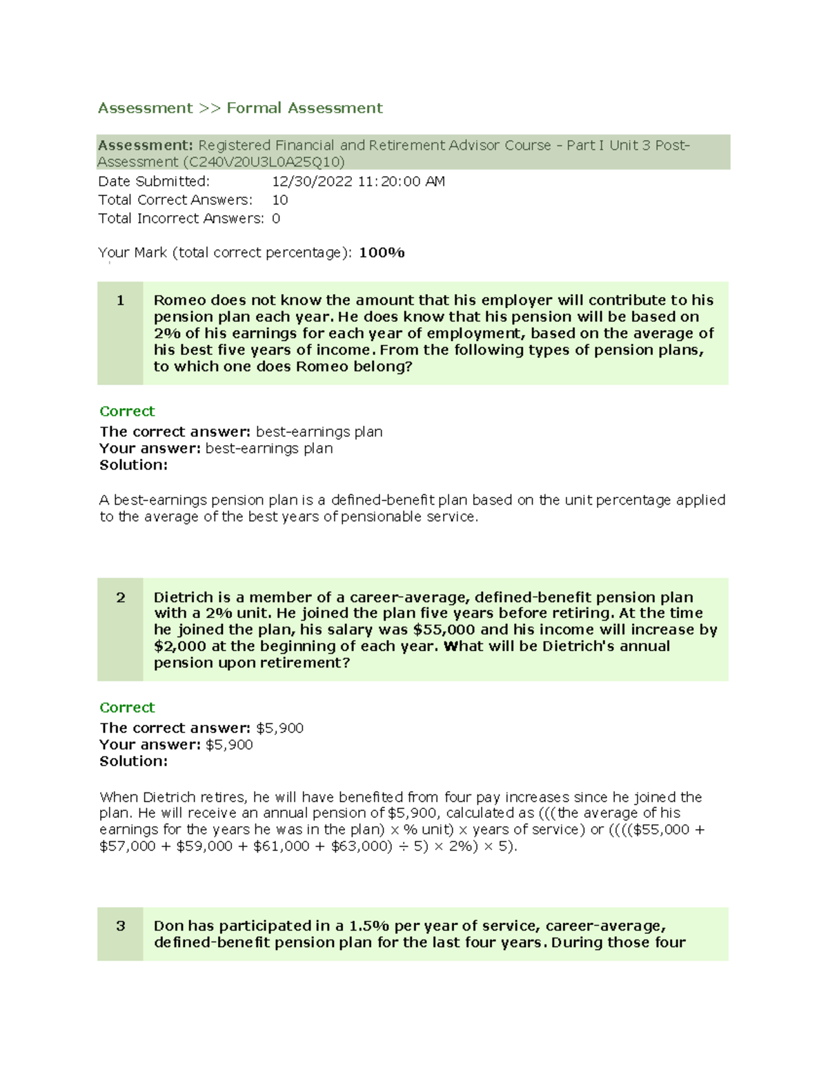 Registered financial planning and retirement advisor unit 3 final exam ...