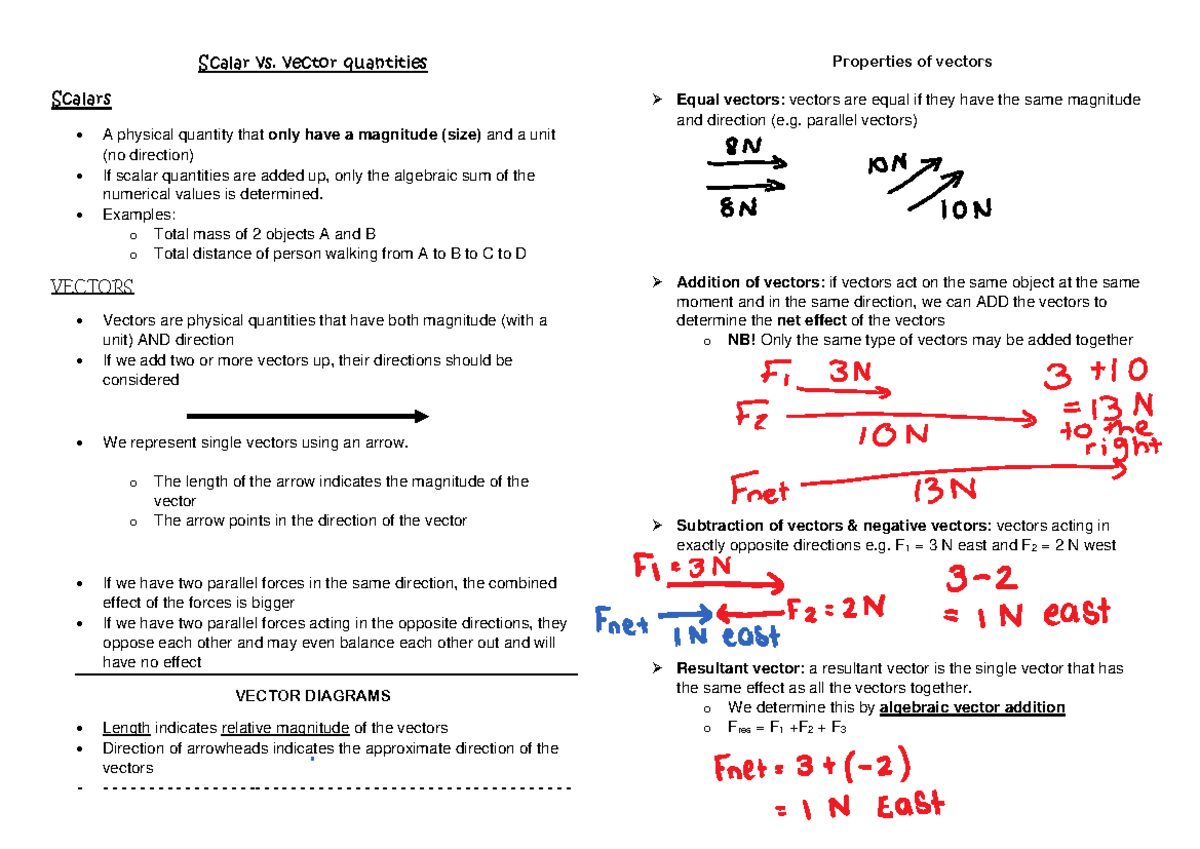 Scalar vs vectors I - Class notes - Scalar vs. vector quantities ...