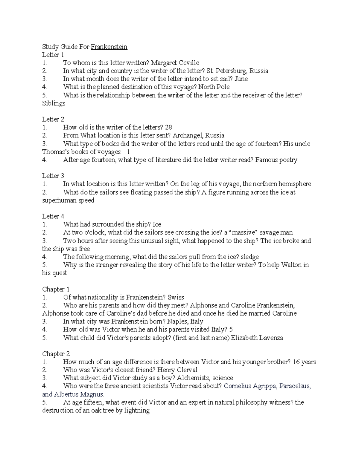Study Guide For Frankenstein - Study Guide For Frankenstein Letter 1 To ...