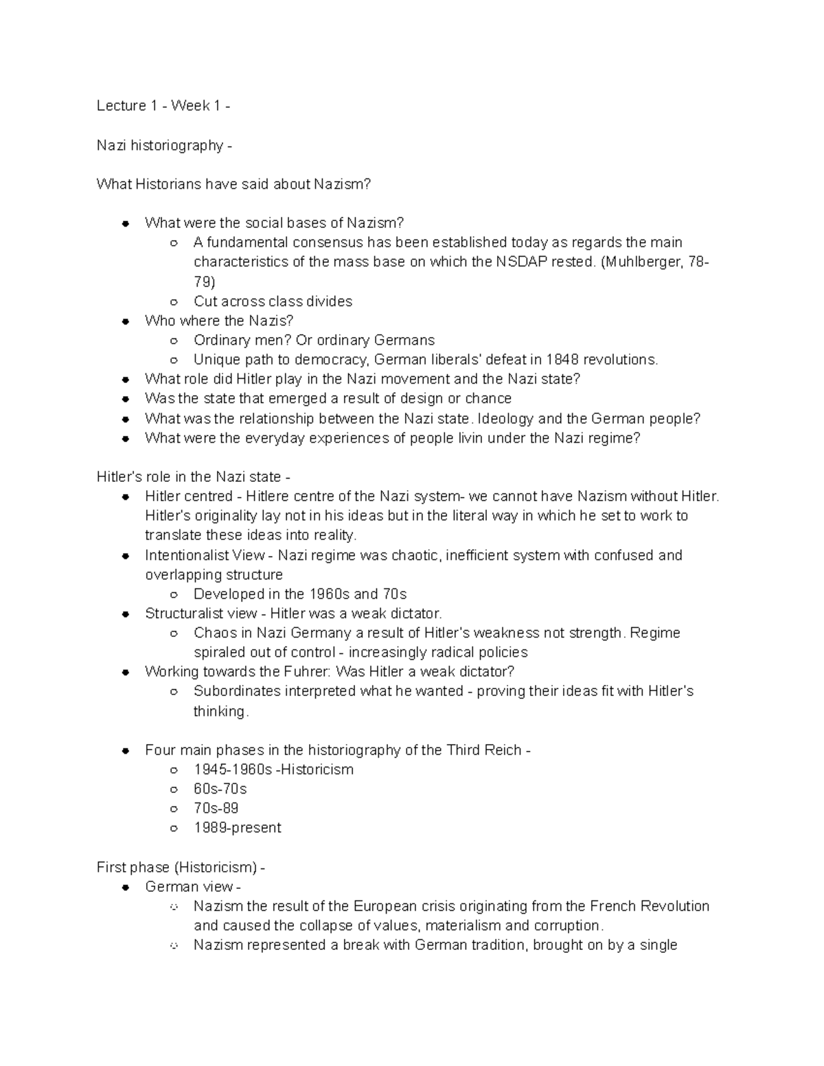 Nazism Module - Lecture 1 - Week 1 - Nazi historiography - What ...