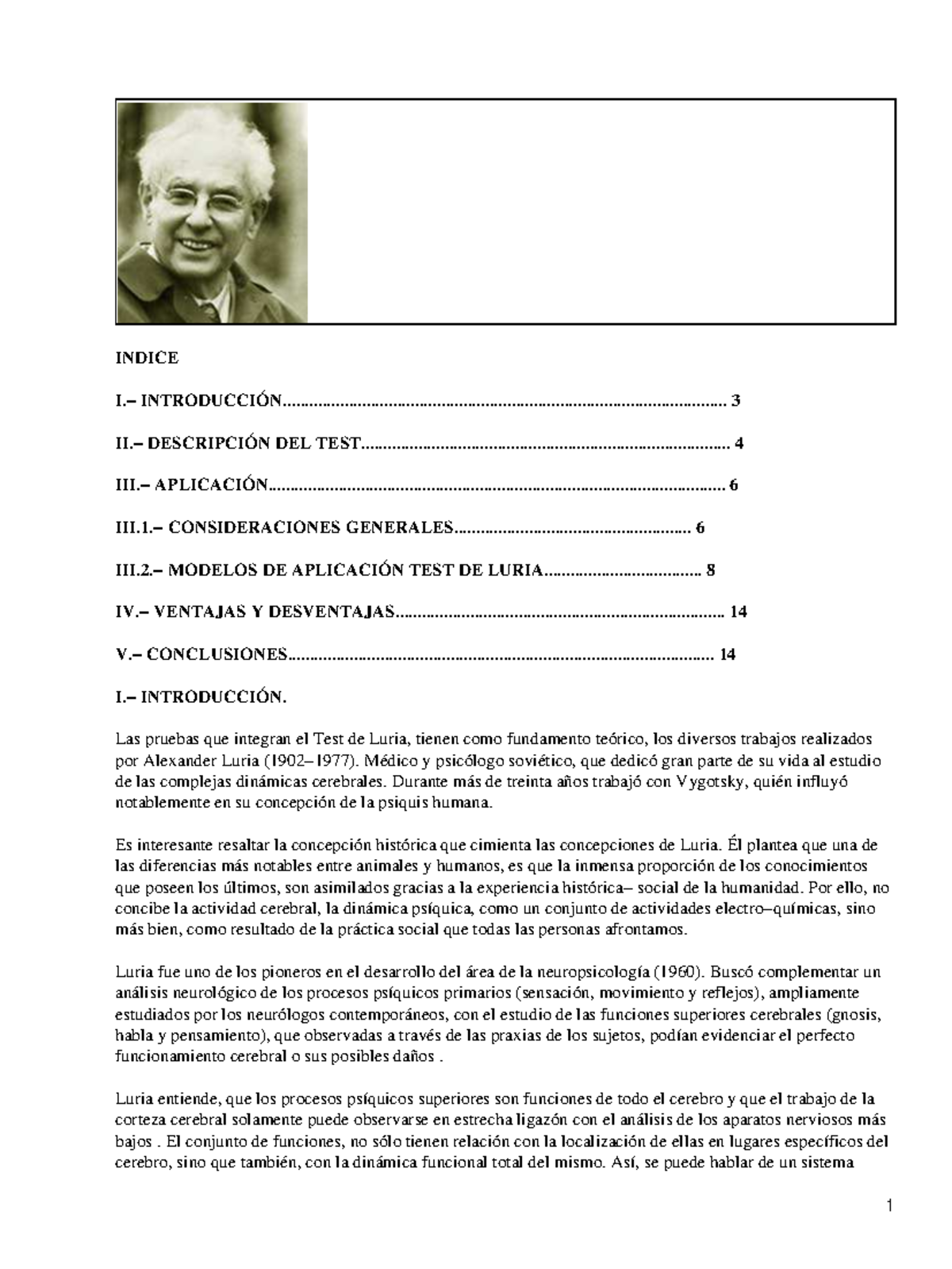 Test de Luria - INDICE I.− - Studocu