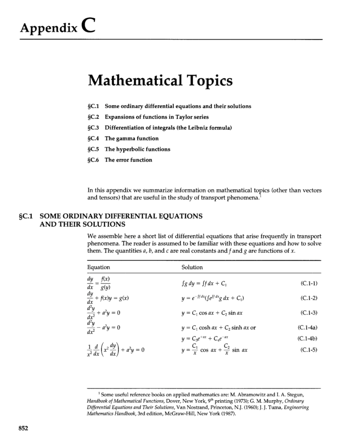BSL Apendice C - Resumen fenomenos de transporte - Appendix c Mathematical Topics 1 Some ...