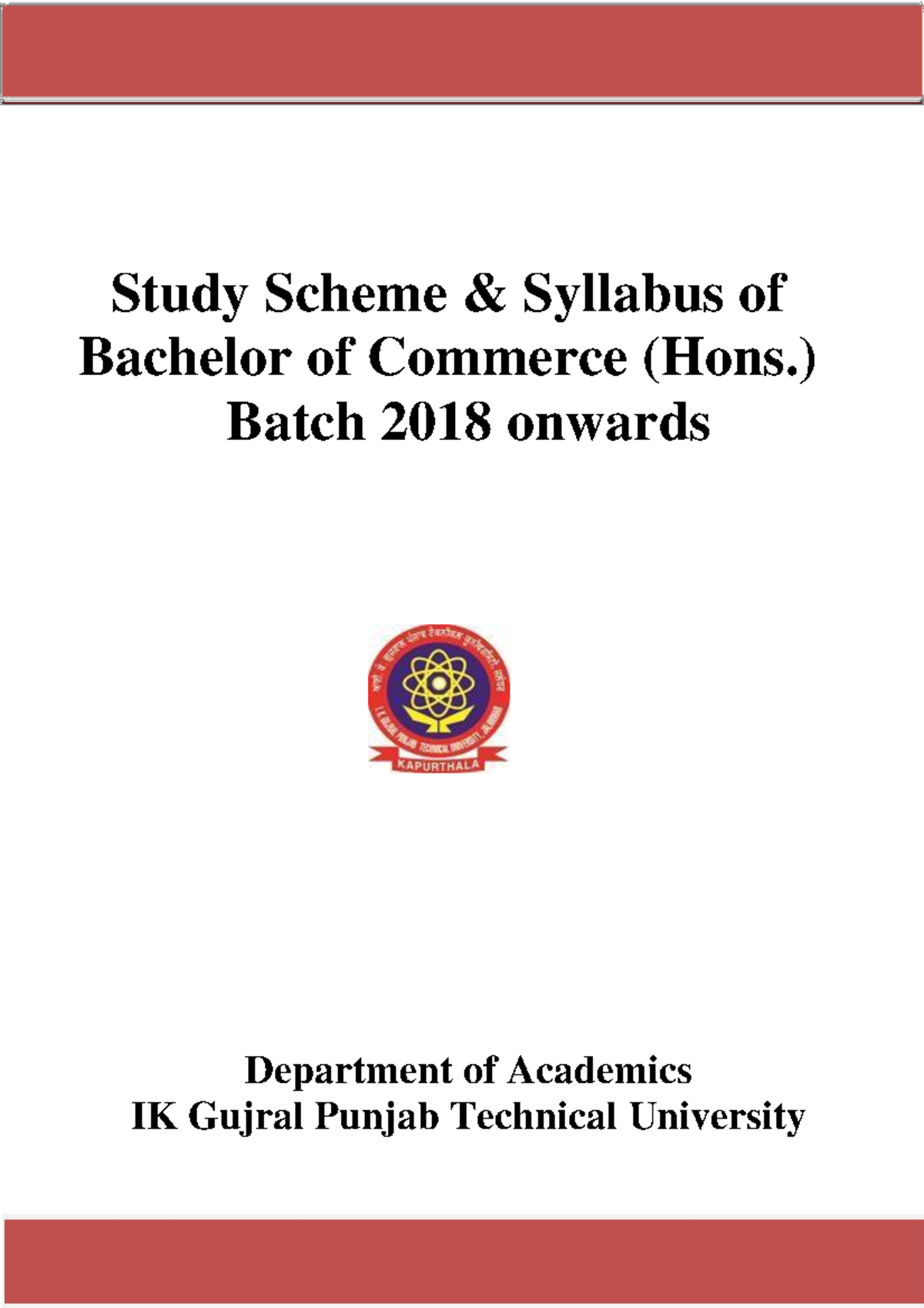 B Com Hons Batch 2018 (15-06-2020) - I.K. Punjab Technical University Bachelor of Commerce (Hons ...
