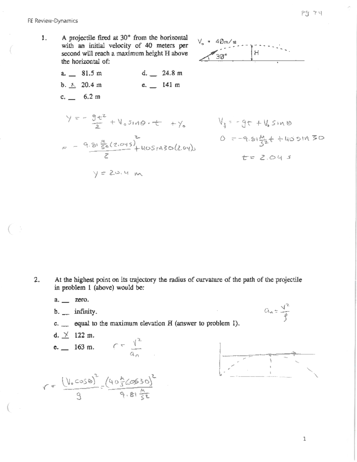 Dynamics Solutions - ( ( ( A projectile fired at 30° from the ...