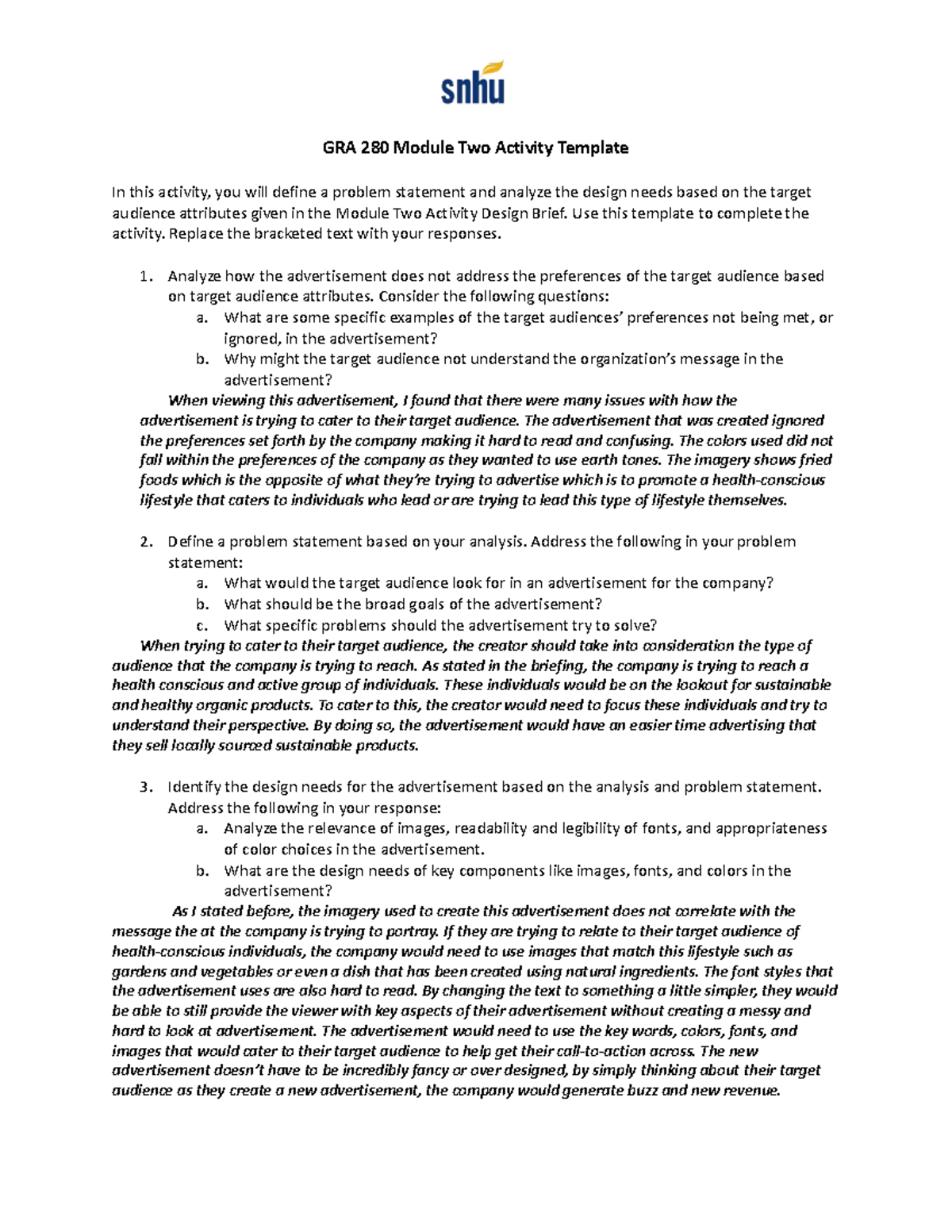 GRA 280 Module Two Activity Template - Use this template to complete ...