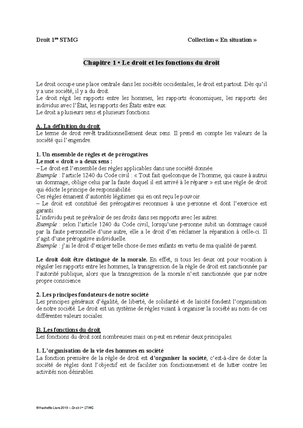 Droit 1STMG - 1er lycée - Droit 1 re STMG Collection « En situation ...