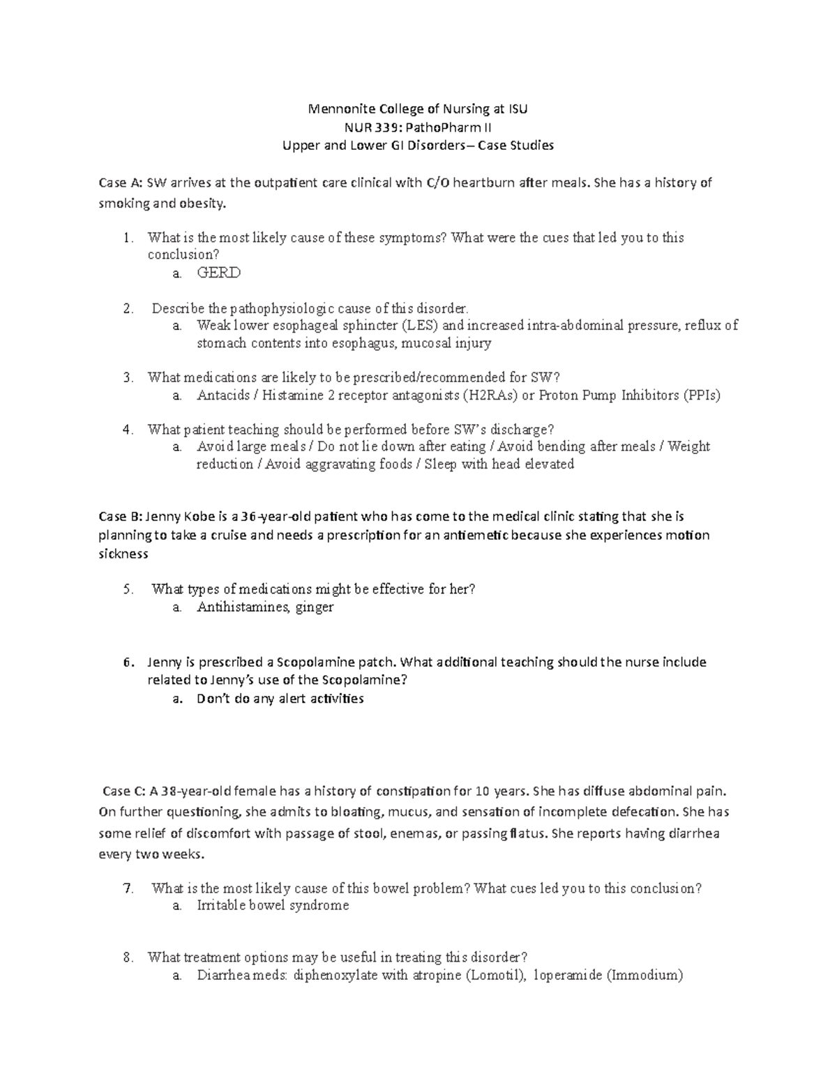 GI+case+studies+Upper+and+Lower+GI+disorders F 20 - Mennonite College ...